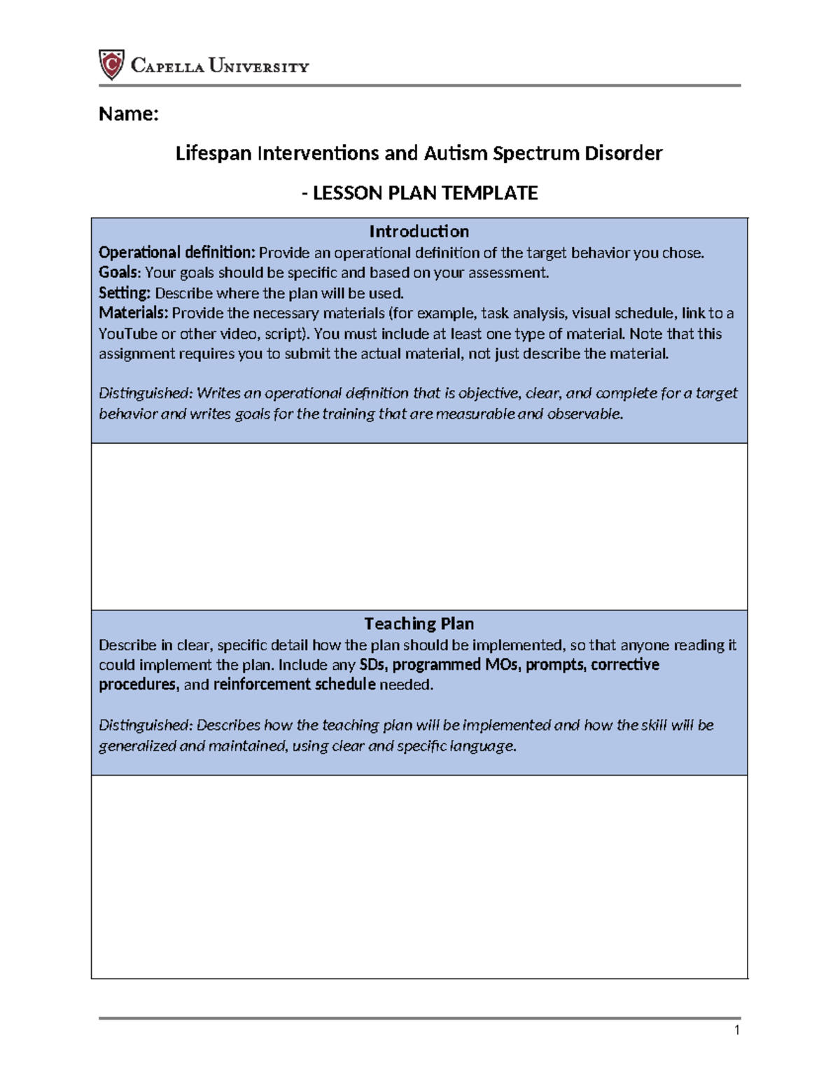PSY6313 Unit 7: Autism Spectrum Disorder Intervention Lesson Plan - Studocu