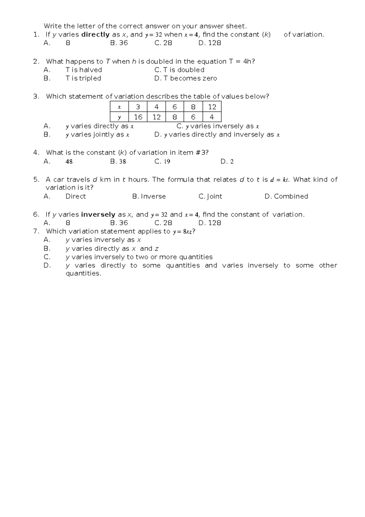 Activity 2: Variation Concepts and Problems - MATH 9 - Studocu