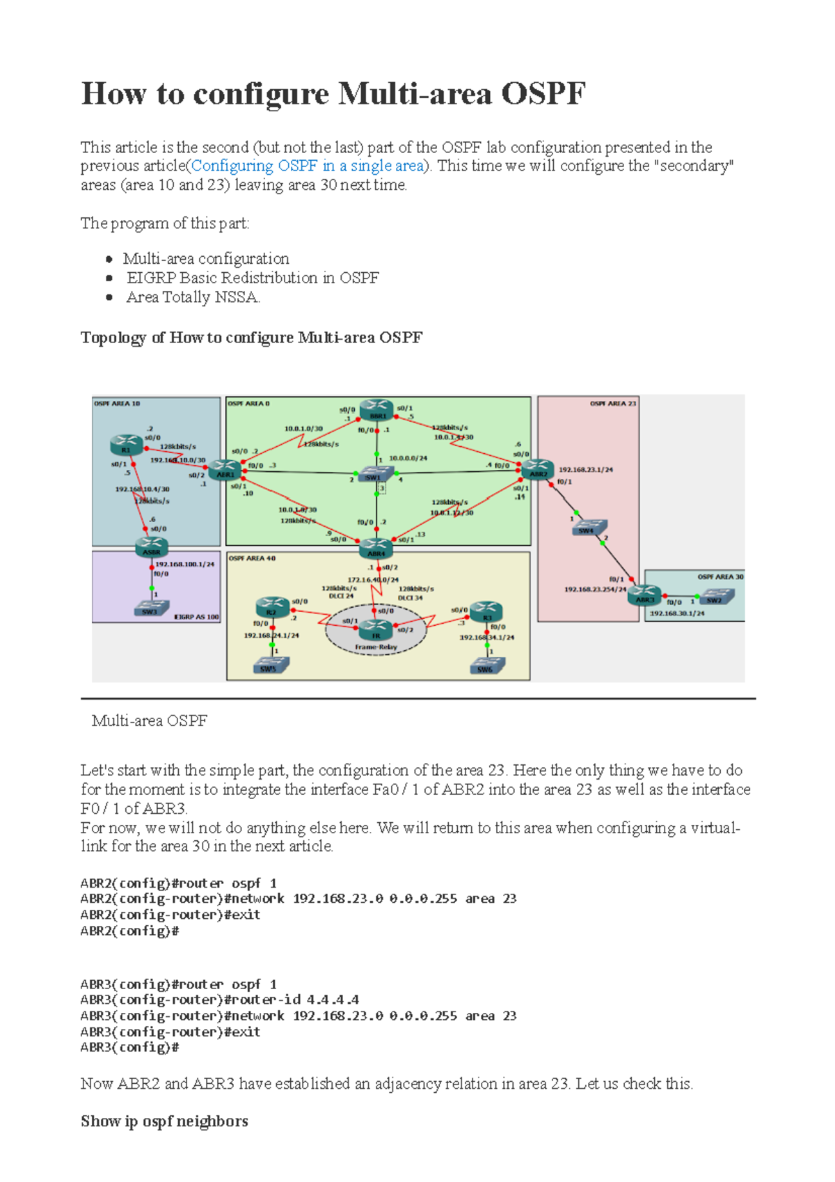 LAB2 How to configure Multi-area OSPF - This article is the second (but ...
