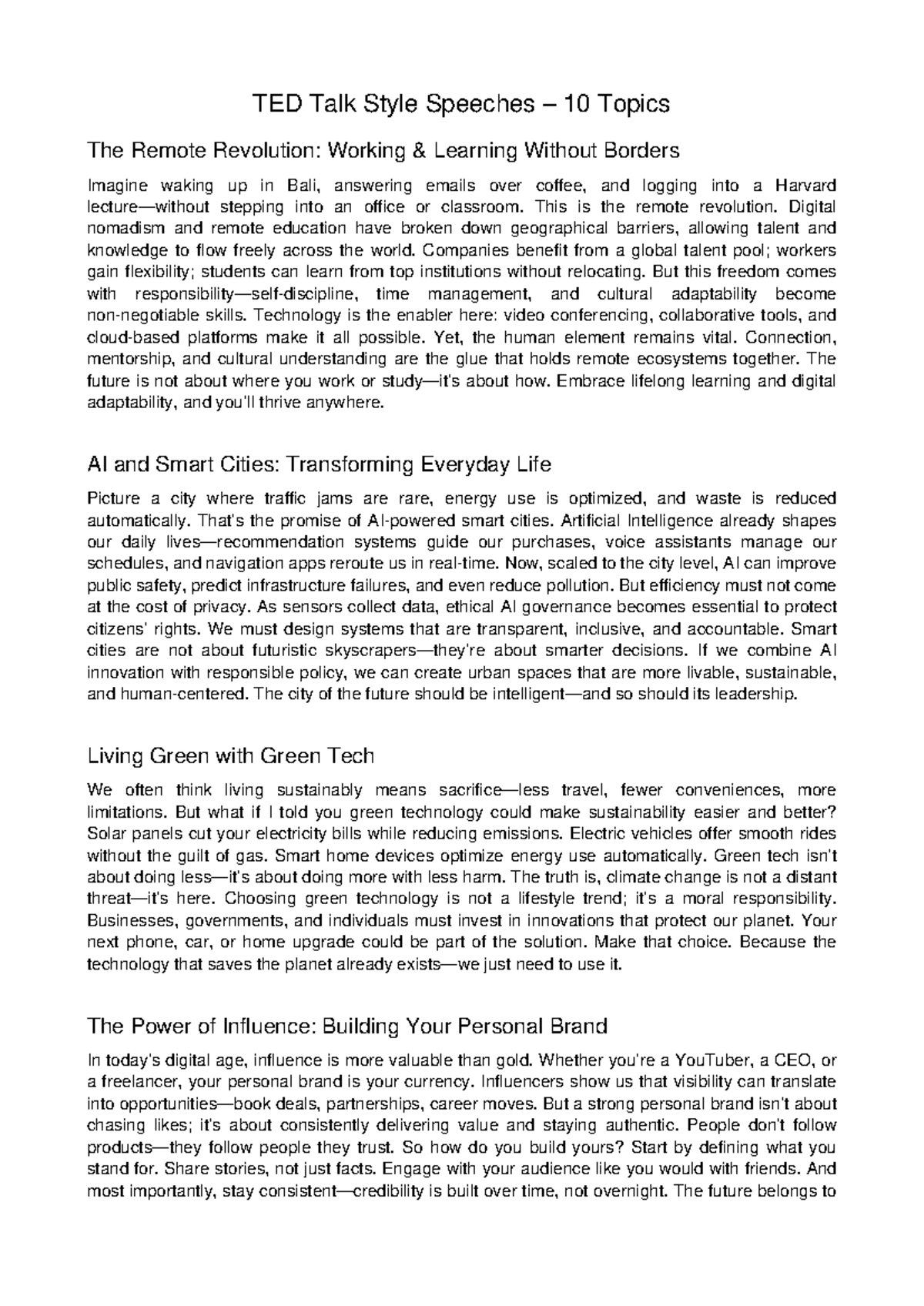 TED Talk Topics: The Remote Revolution & Future Innovations - Studocu