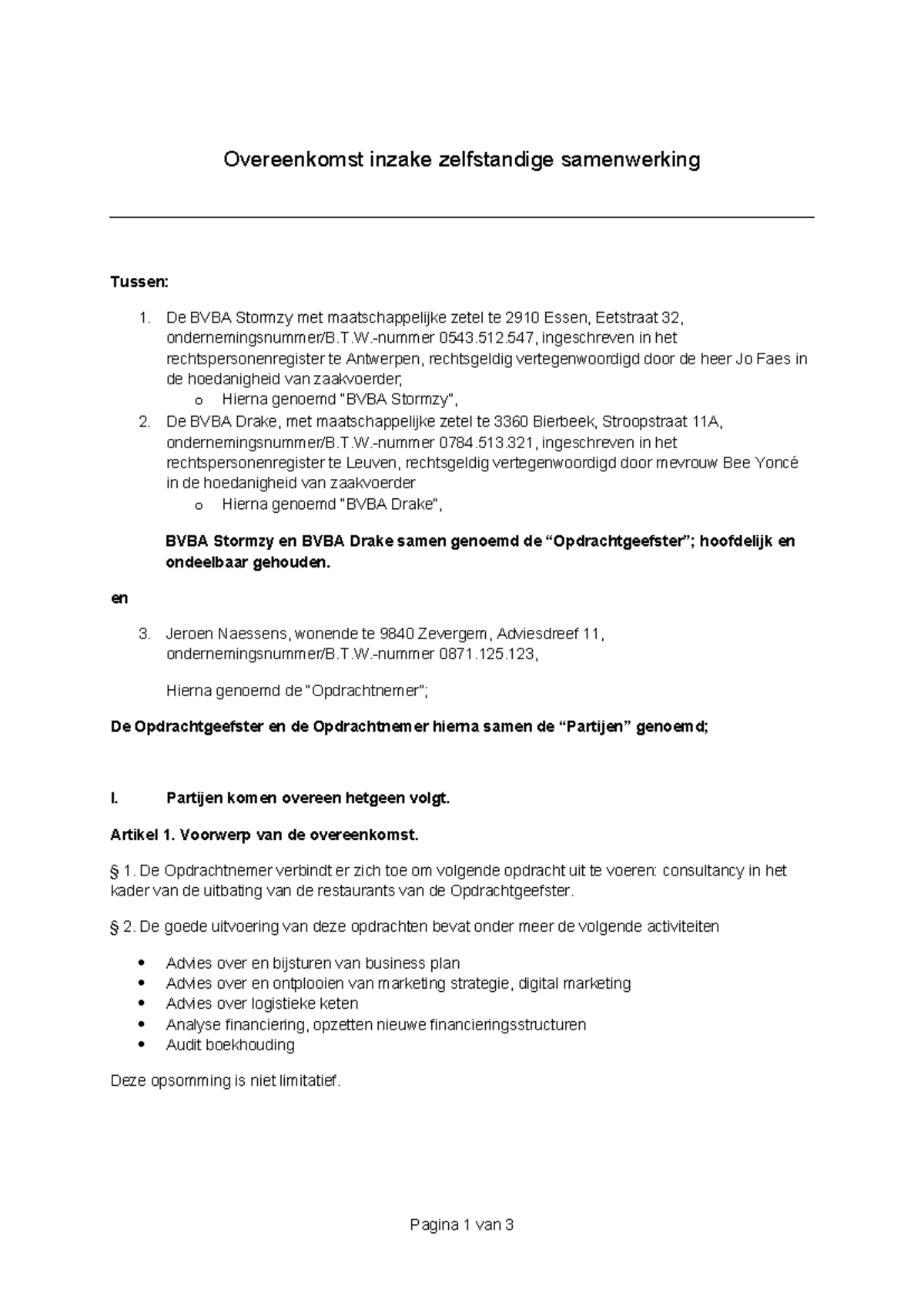 Inl th r - voorbeeld overeenkomst-1 - Overeenkomst inzake zelfstandige ...