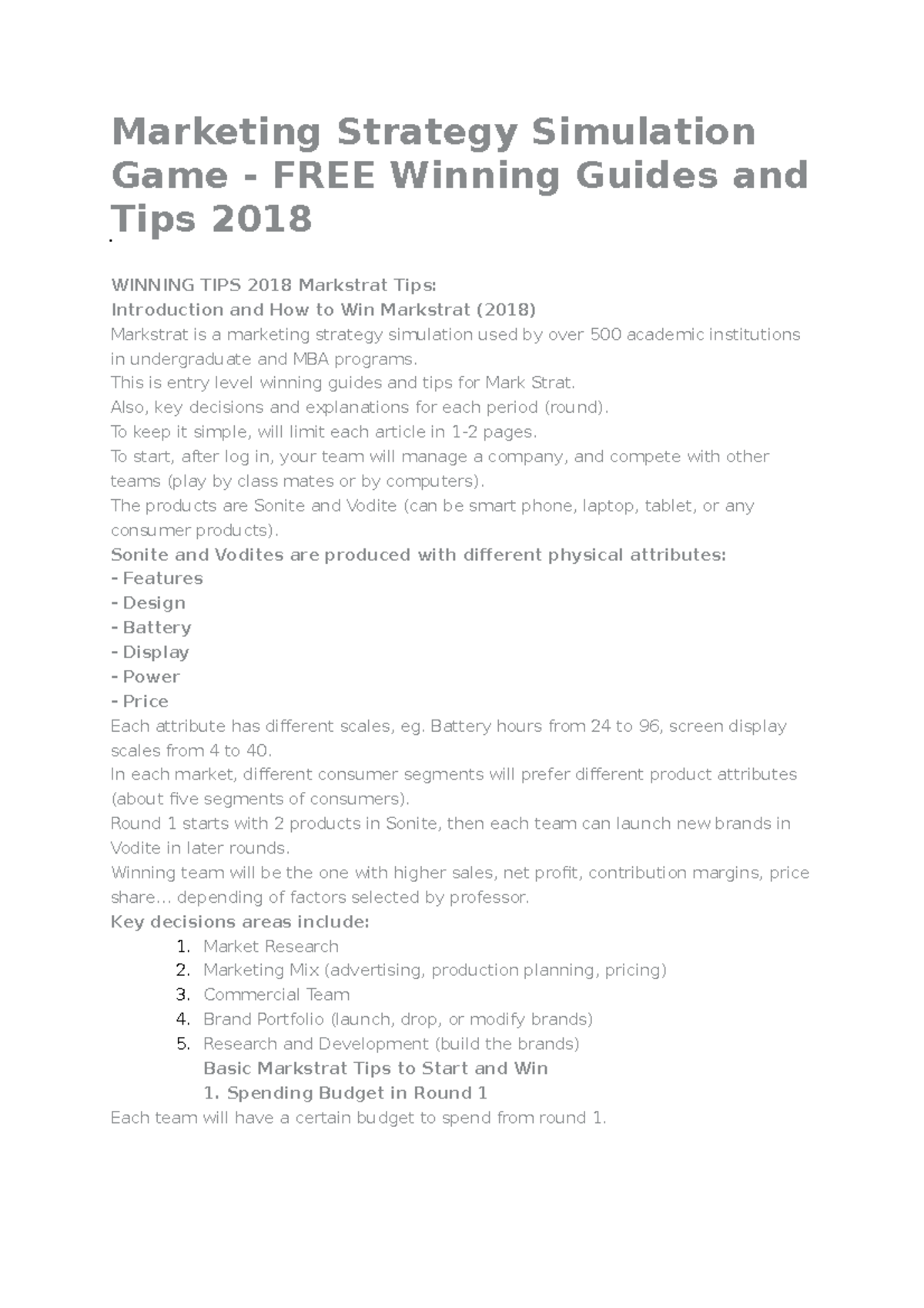 Marketing Strategy Simulation Game: Winning Tips for Markstrat 2018 ...