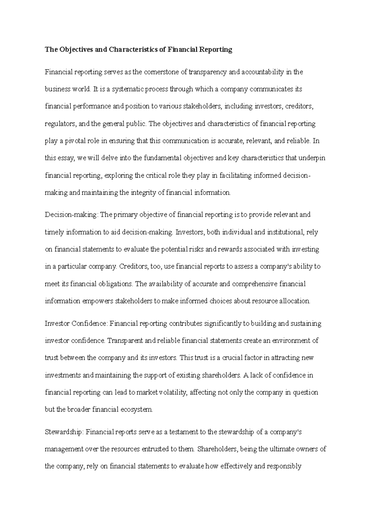 Financial Reporting Objectives & Characteristics Analysis - Studocu