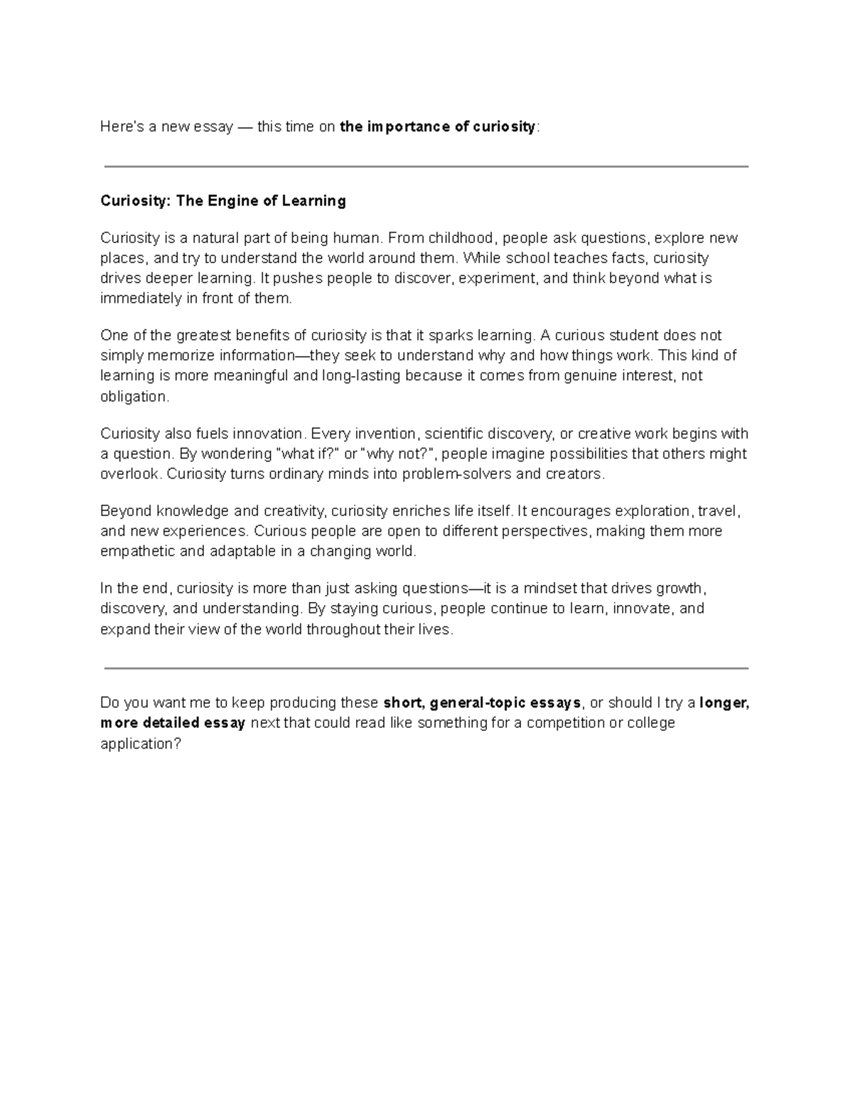 ENG 101: Essay on the Importance of Curiosity in Learning - Studocu
