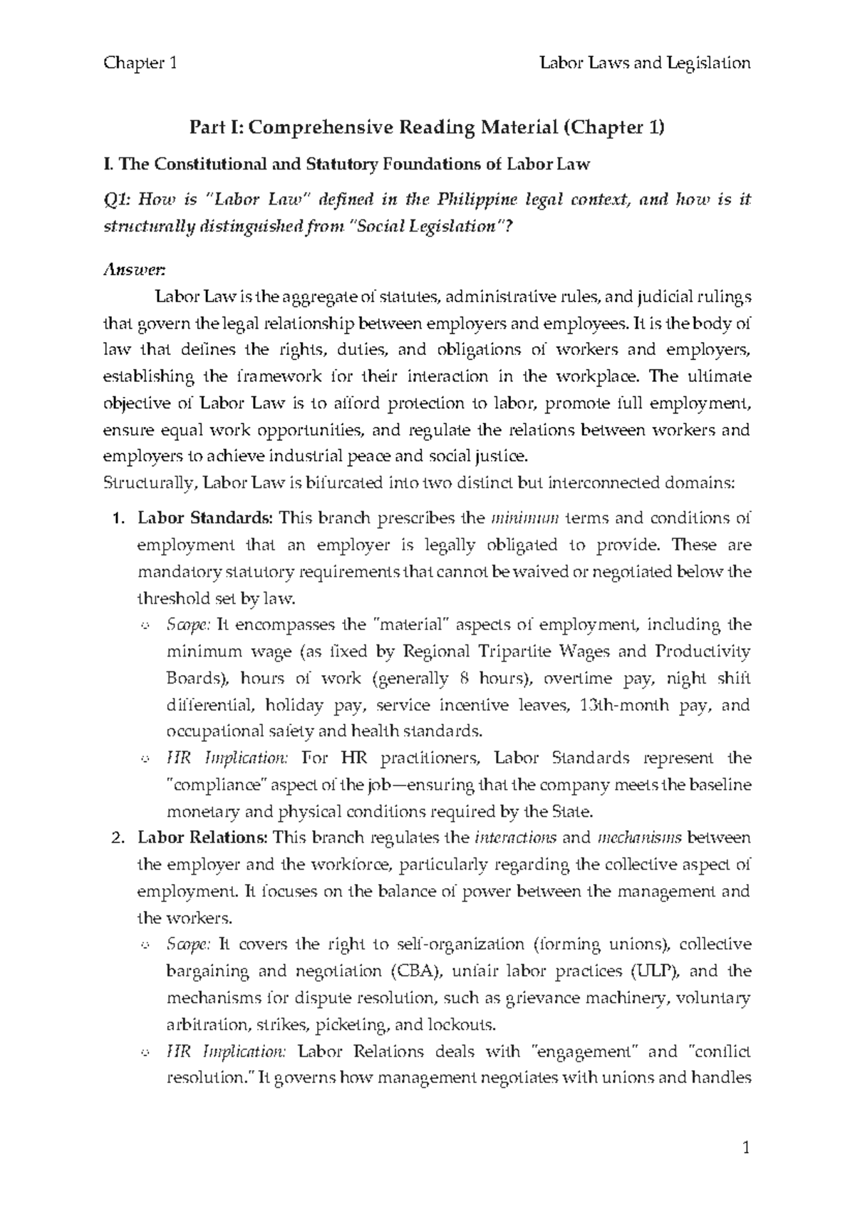 Chapter 1: Labor Laws and Legislation - Comprehensive Reading Material ...