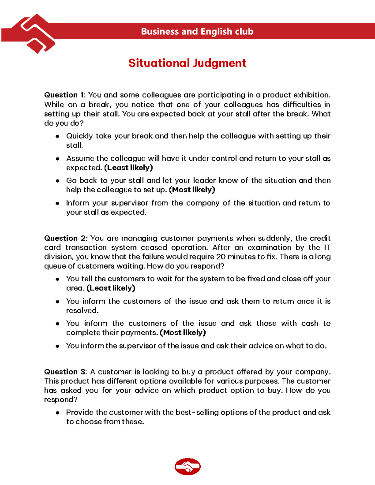 Situational Judgment Test: Key Concepts and Example Questions - Studocu