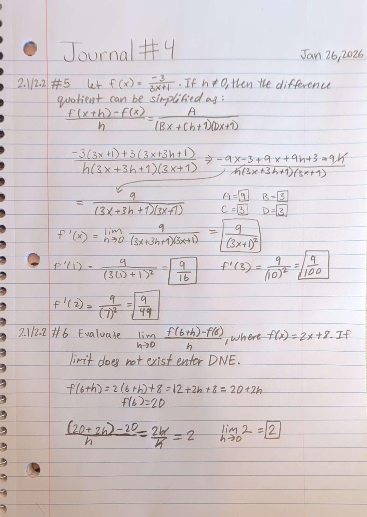 MATH Journal #4 - Difference Quotient Simplification and Limits - Studocu