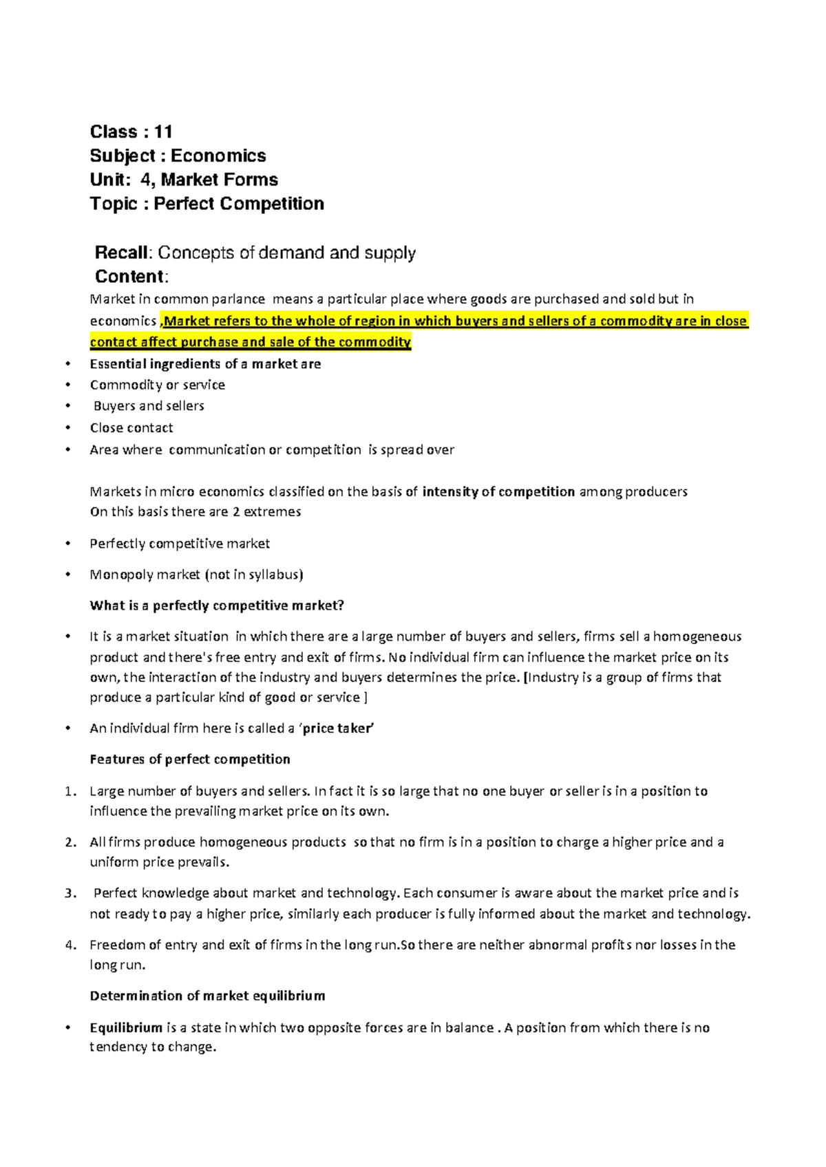 11th Grade Economics Lesson Plan: Understanding Perfect Competition ...