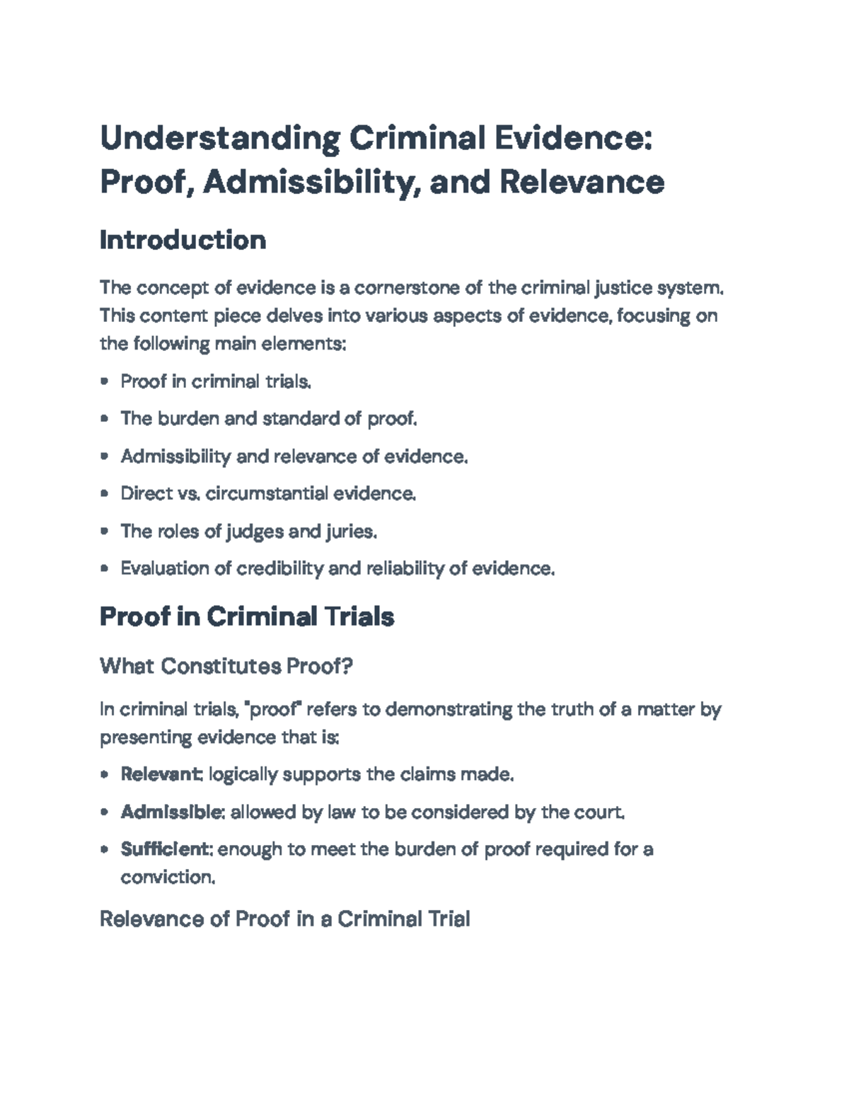 Understanding Criminal Evidence: Proof, Admissibility & Relevance in ...