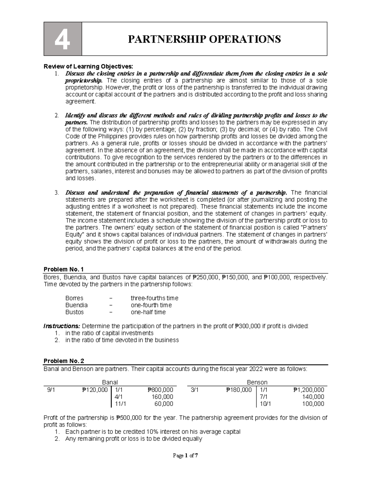 Title: Partnership Operations Problem Solving - Key Concepts ...