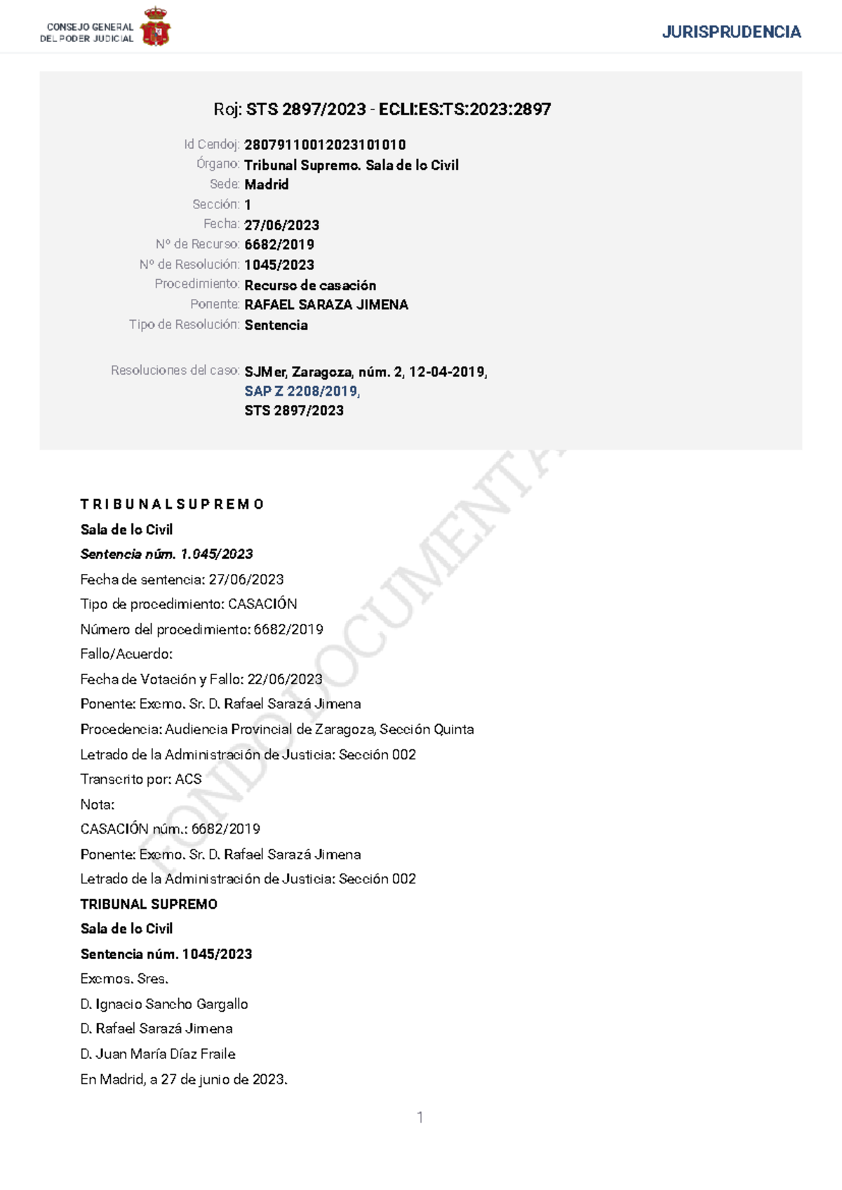 STS 2897/2023: Sentencia sobre Recurso de Casación y Competencia JG ...