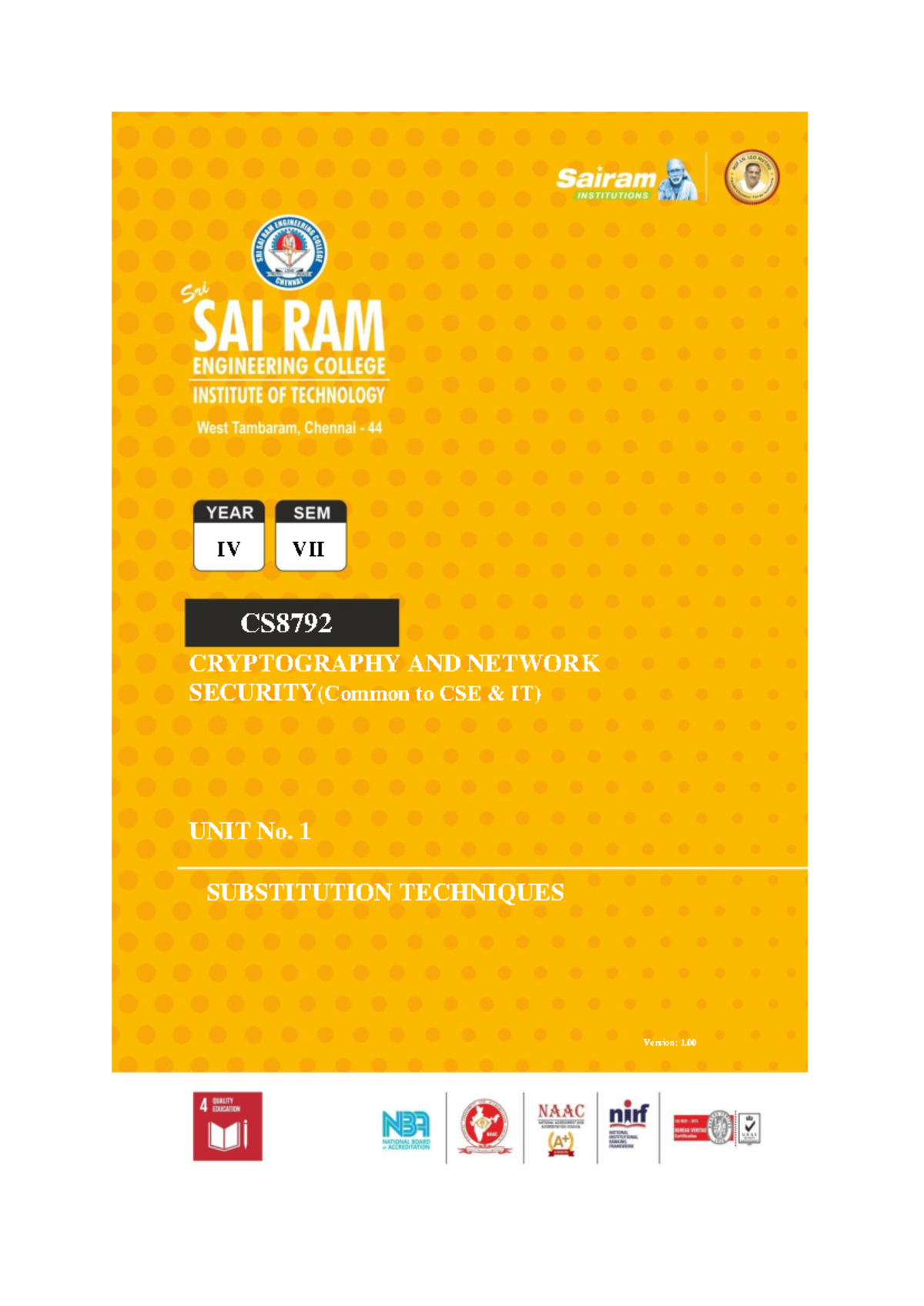 CS8792 CRYPTOGRAPHY AND NETWORK SECURITY: Unit 1 - Substitution ...