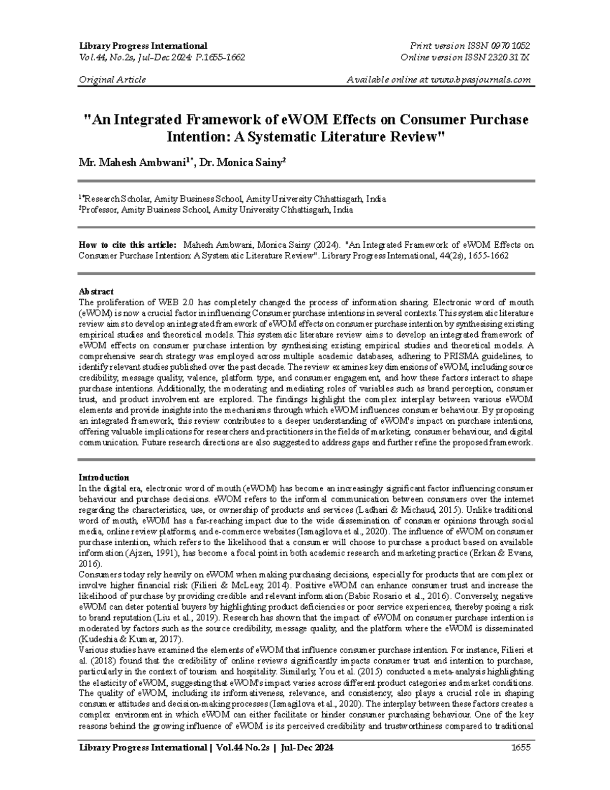 Integrated Framework of eWOM Effects on Consumer Purchase Intention: A ...