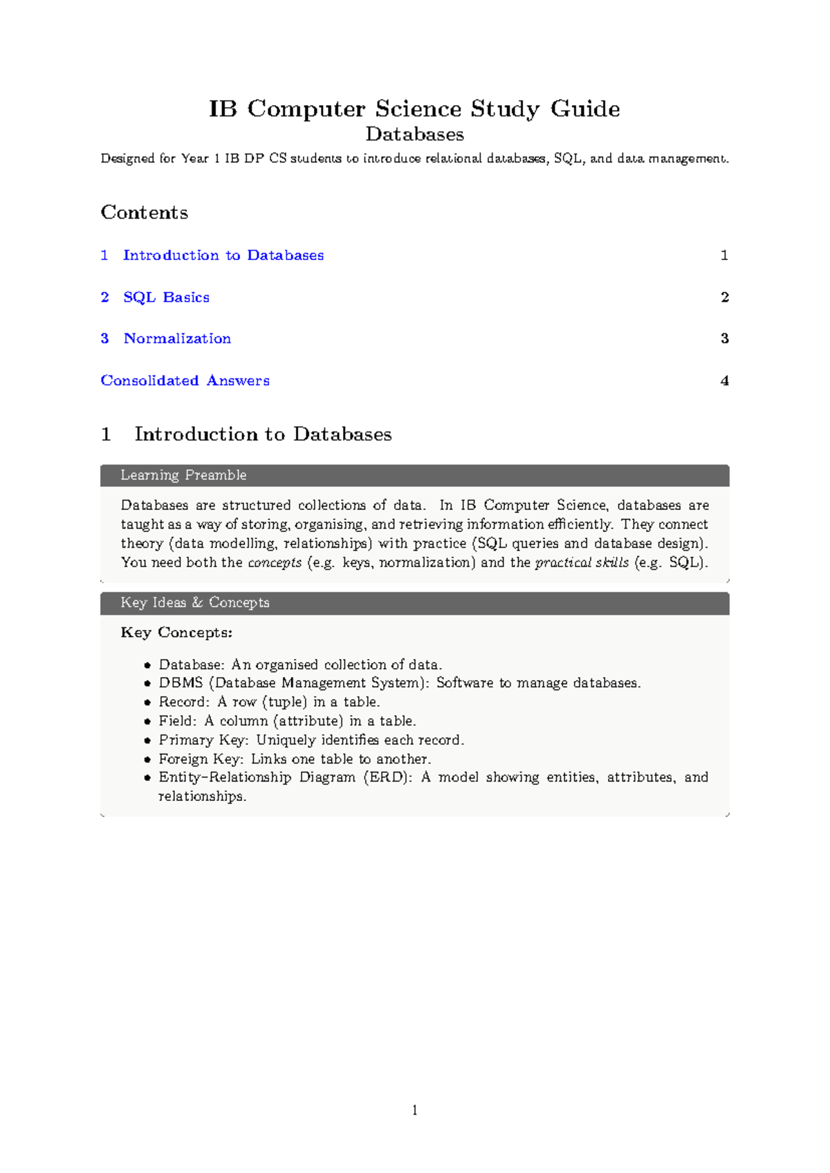 IB DP CS Year 1 Study Guide: Relational Databases & SQL - Studocu