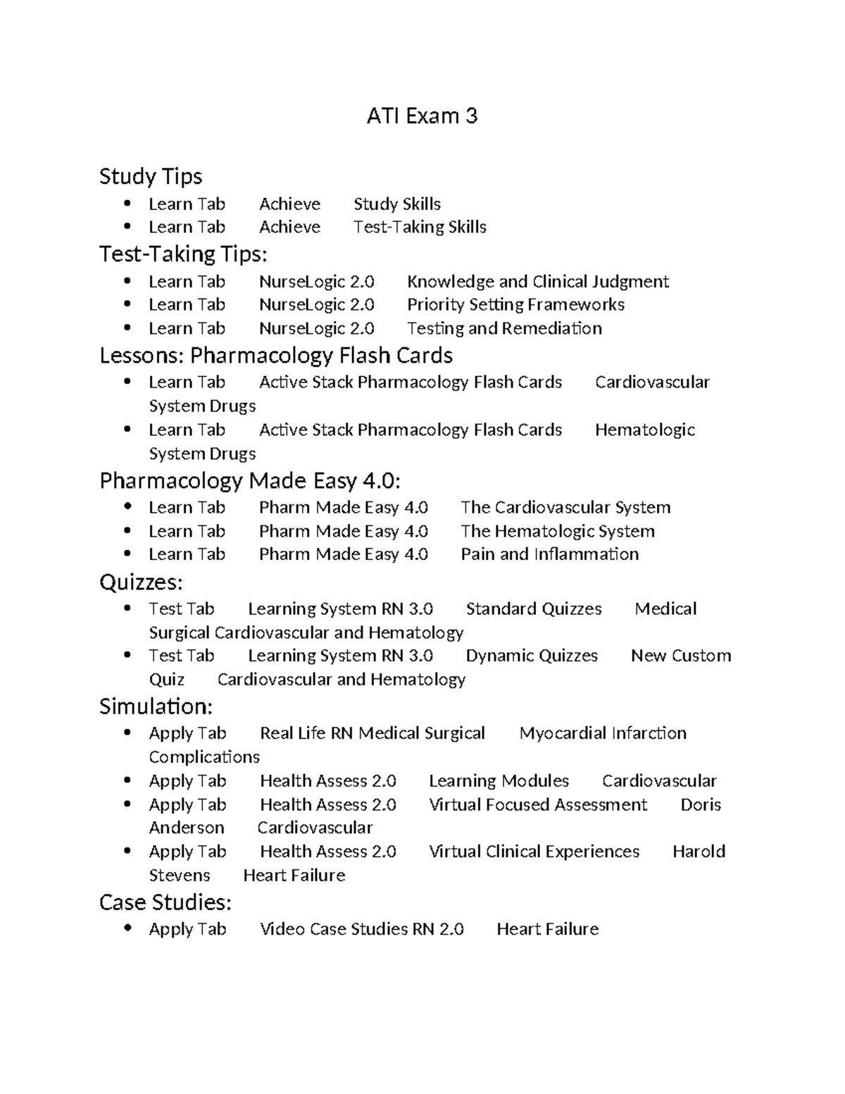 ATI Exam 3 Study Guide: Skills, Pharmacology & Case Studies - Studocu