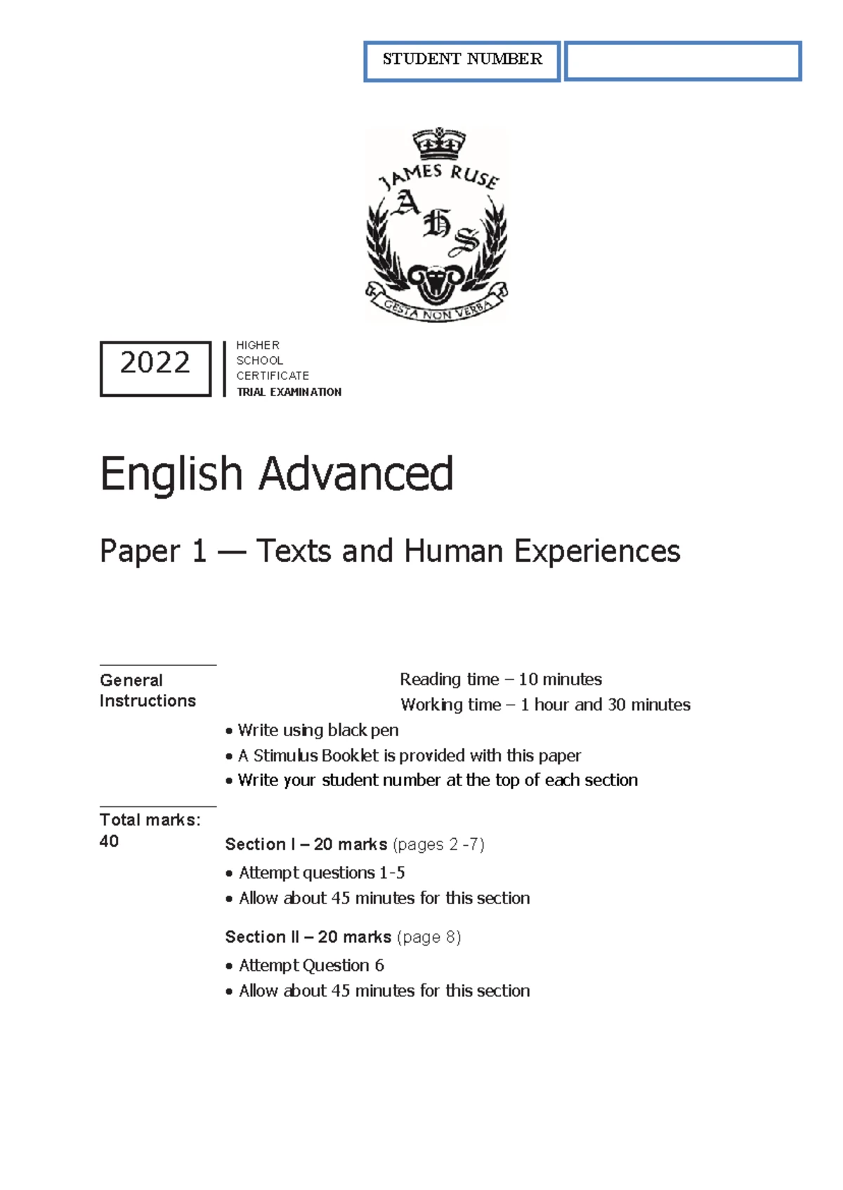 2023 HSC Independent Trial Adv English Paper 2 - Studocu