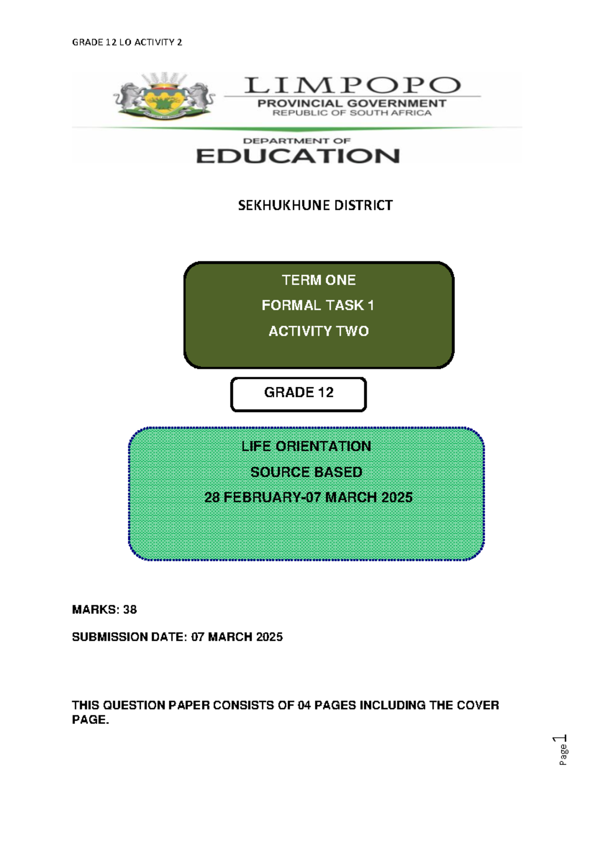 Grade 12 LO Activity 2: Fraud and Corruption Analysis Task - Studocu