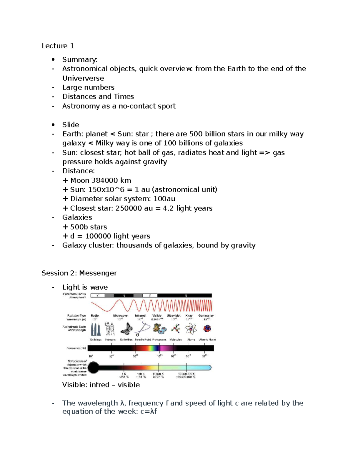 Lecture 1 Summary: Overview of Astronomical Objects and Gravity ...