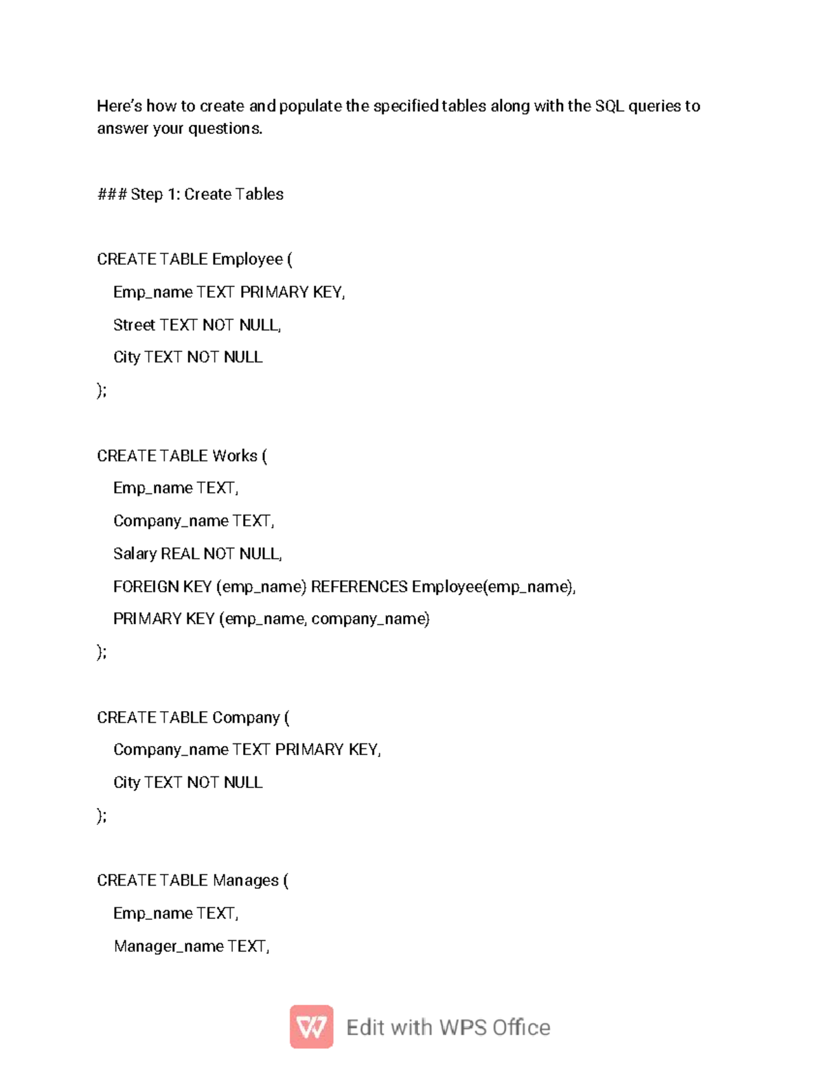 Employee Table Creation & Population - fbc Assignment - Studocu