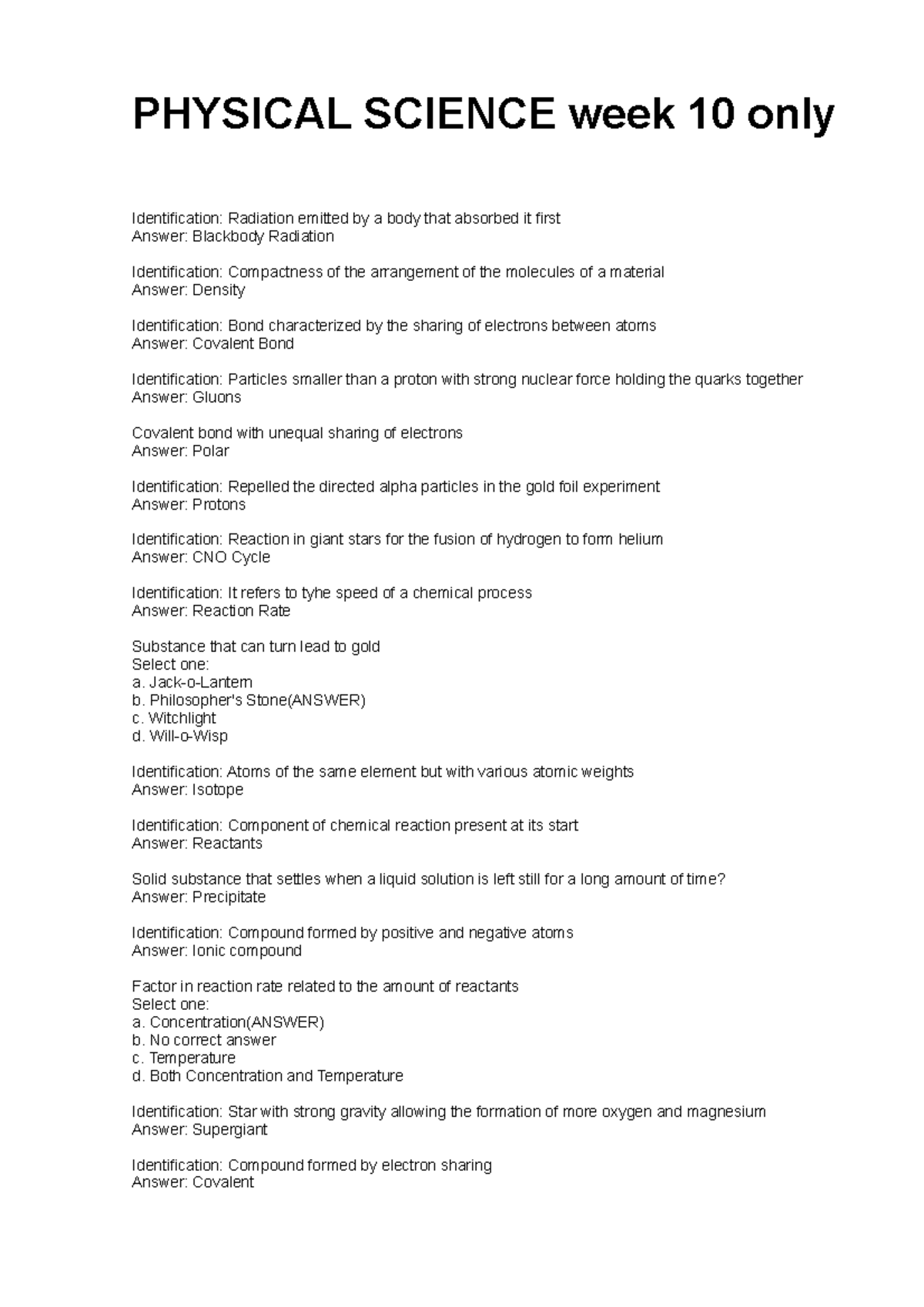 Physical Science week 10 only - PHYSICAL SCIENCE week 10 only ...