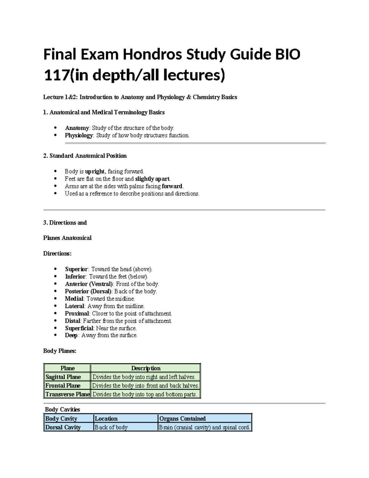 BIO 117 Final Exam Study Guide: Anatomy & Physiology Overview - Studocu