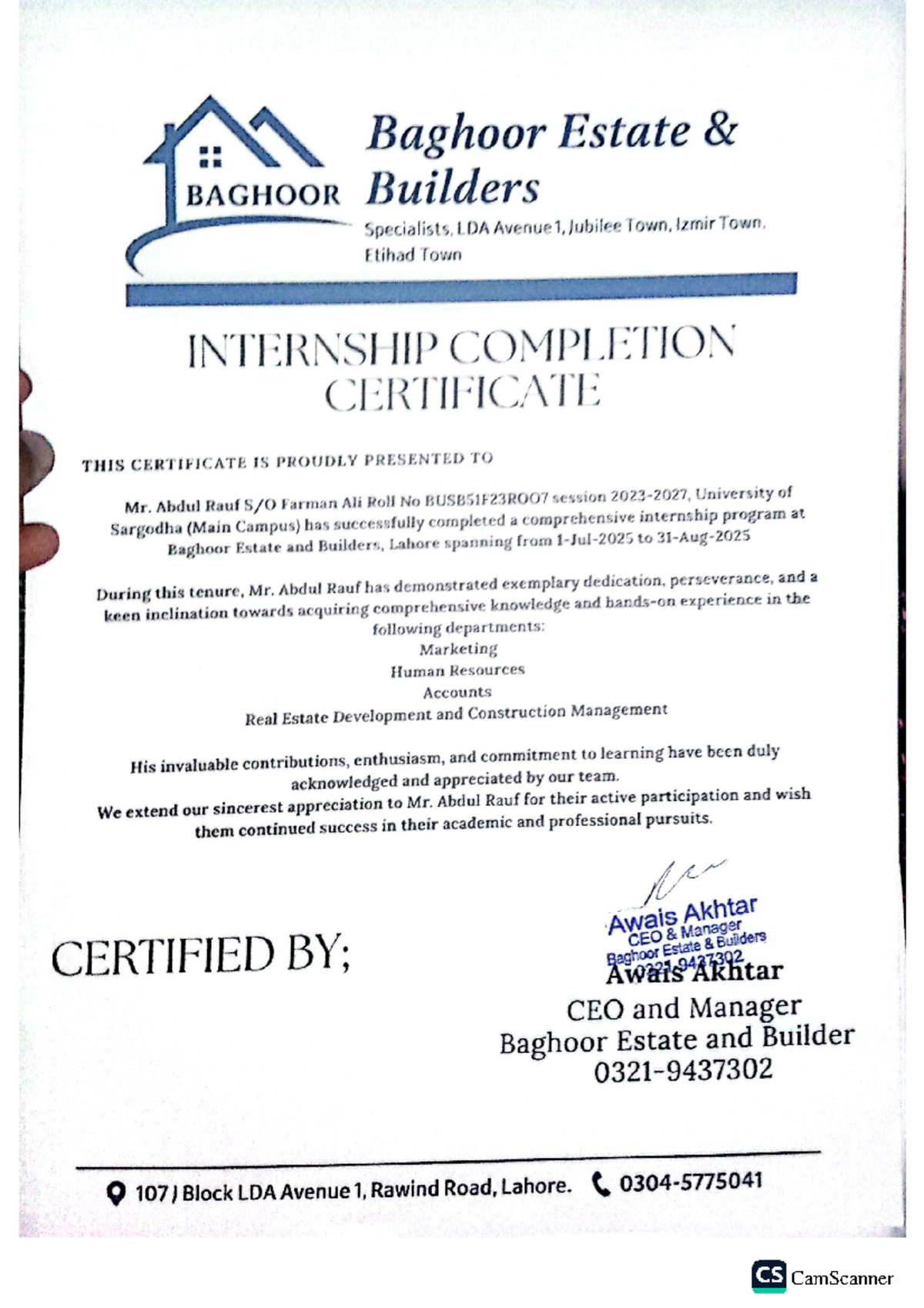 Internship Completion Certificate - BUSBS1F23R0O07 - Studocu