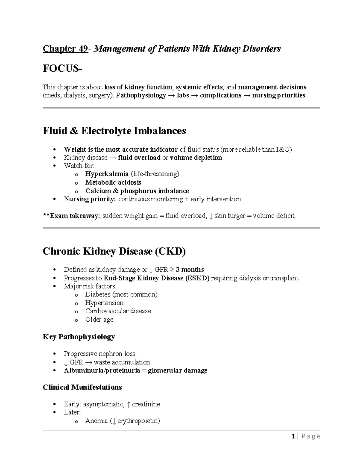 Chapter 49 & 50 Exam Study Guide: Management of Kidney & Urinary ...