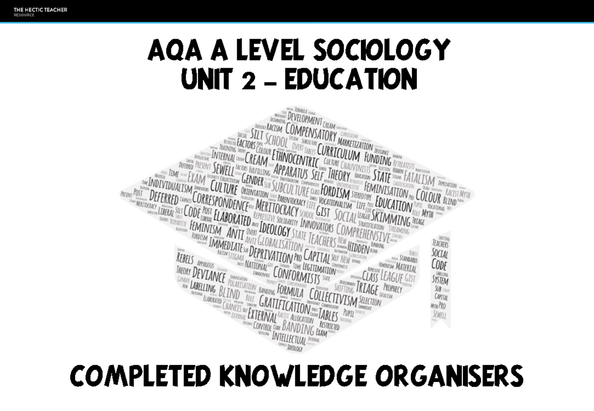 AQA A Level Sociology Unit 2: Education Knowledge Organisers ...