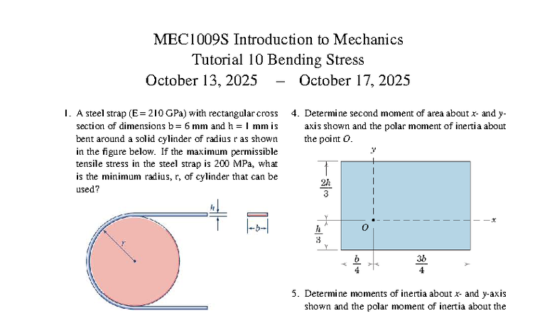 MEC1009S Tutorial 10: Bending Stress Analysis and Calculations - Studocu