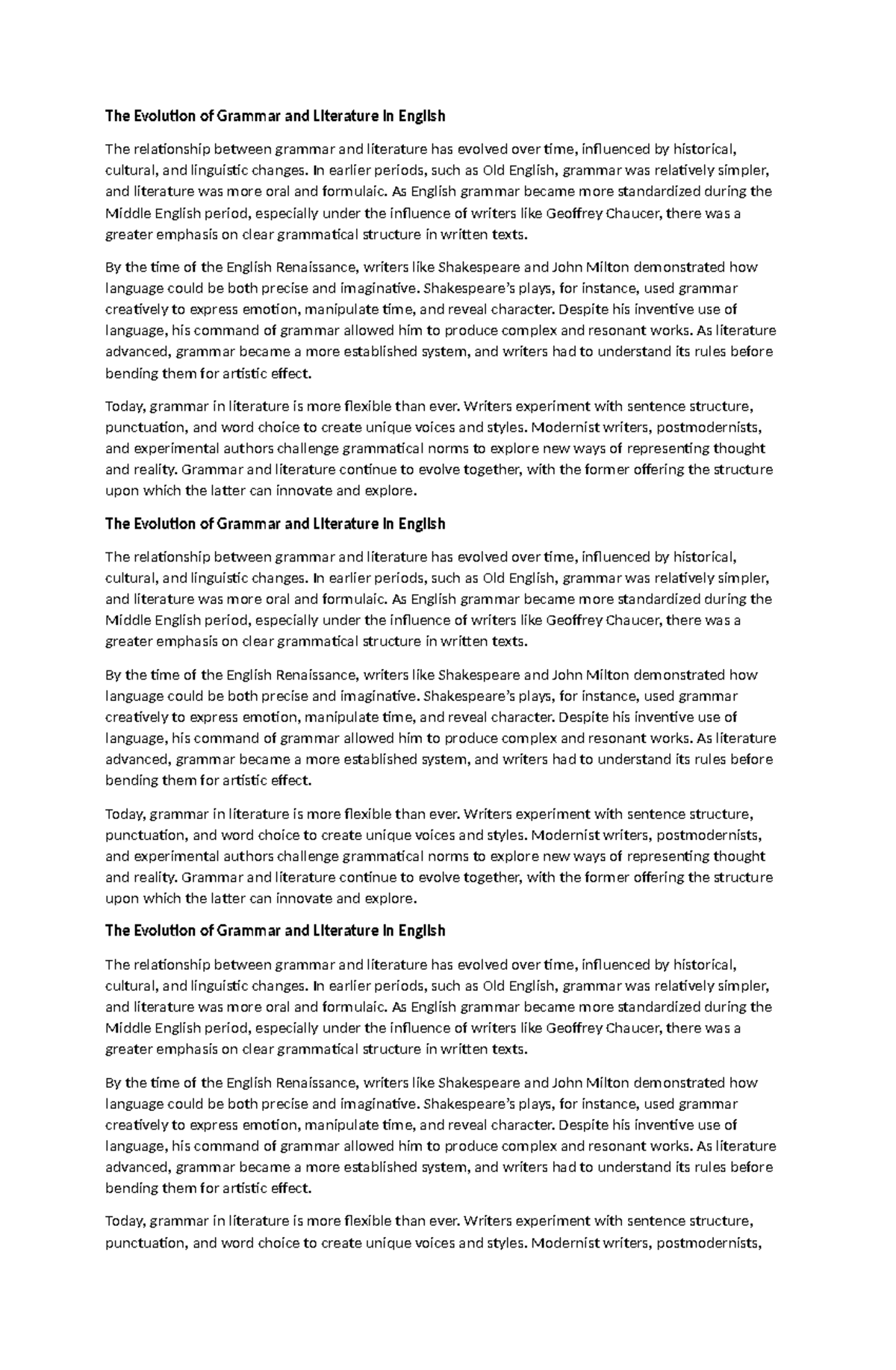 The Evolution of Grammar and Literature in English - In earlier periods ...