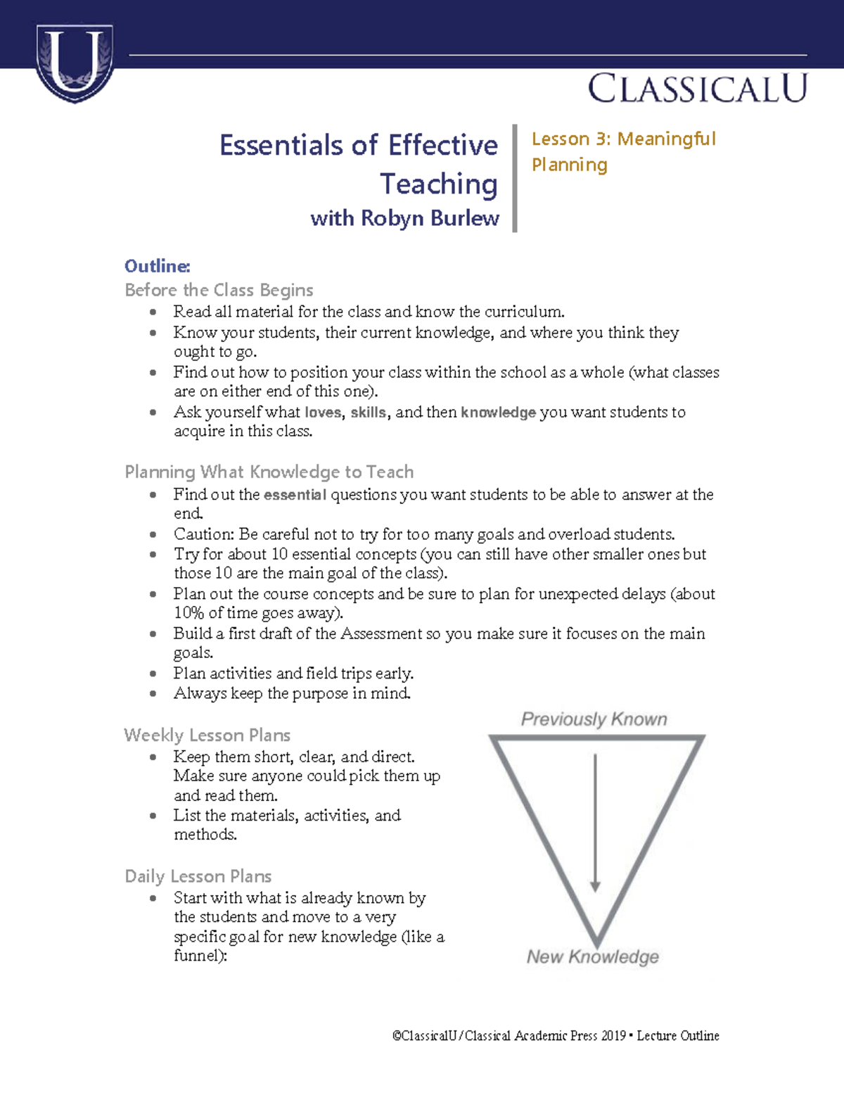 Essentials of Effective Teaching: Lesson 3 Planning Strategies - Studocu