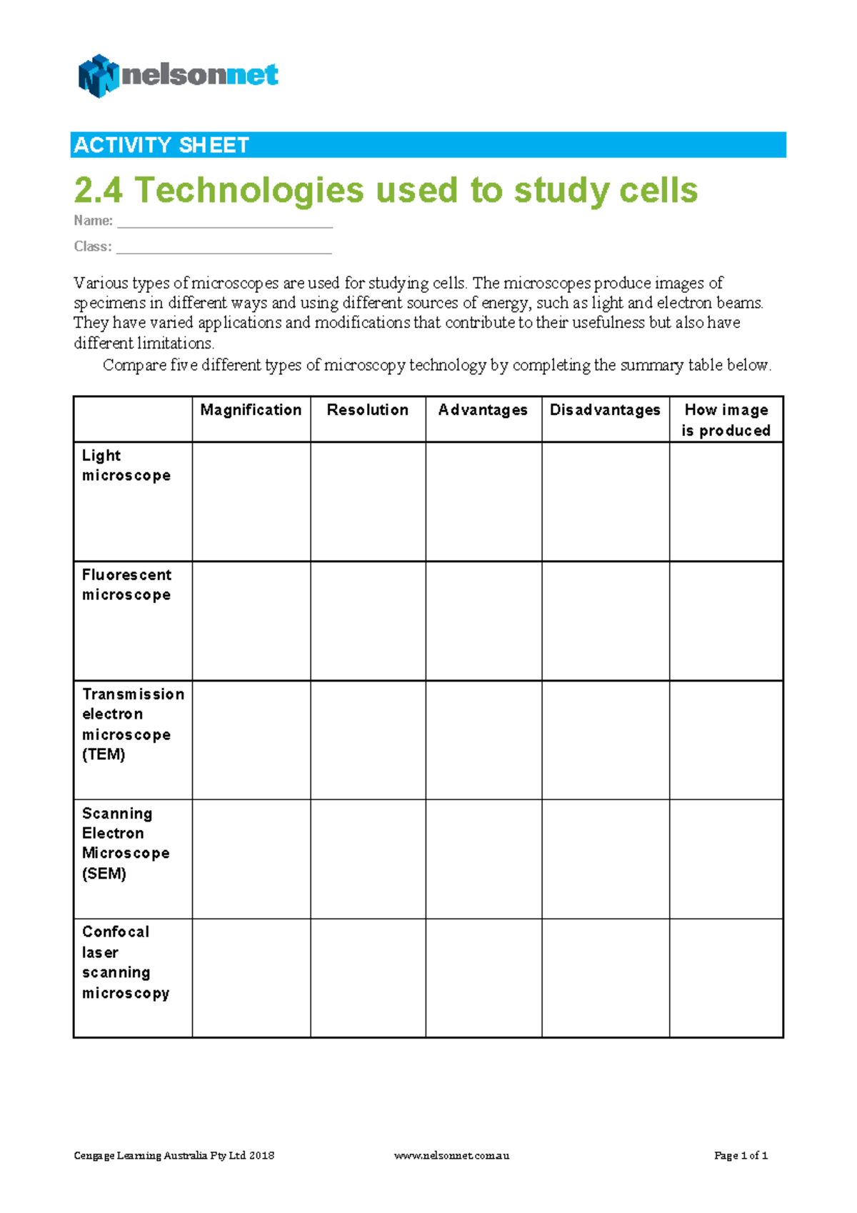 1.1.1. Cell Imaging Technologies Nelson WS - Cengage Learning Australia ...
