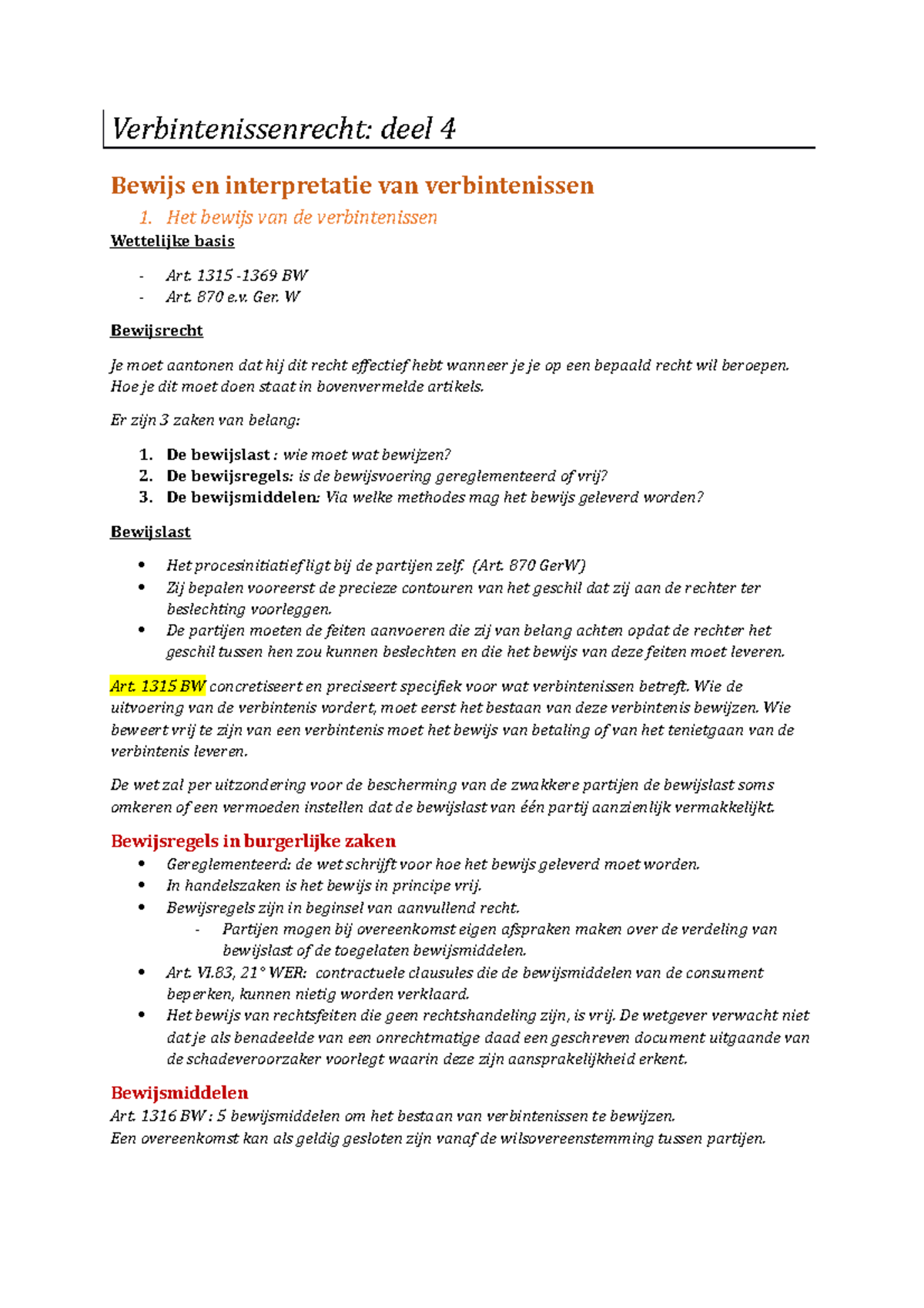 Verbintenissenrecht Deel 4 - Lesnotities Over Bewijs en Interpretatie ...