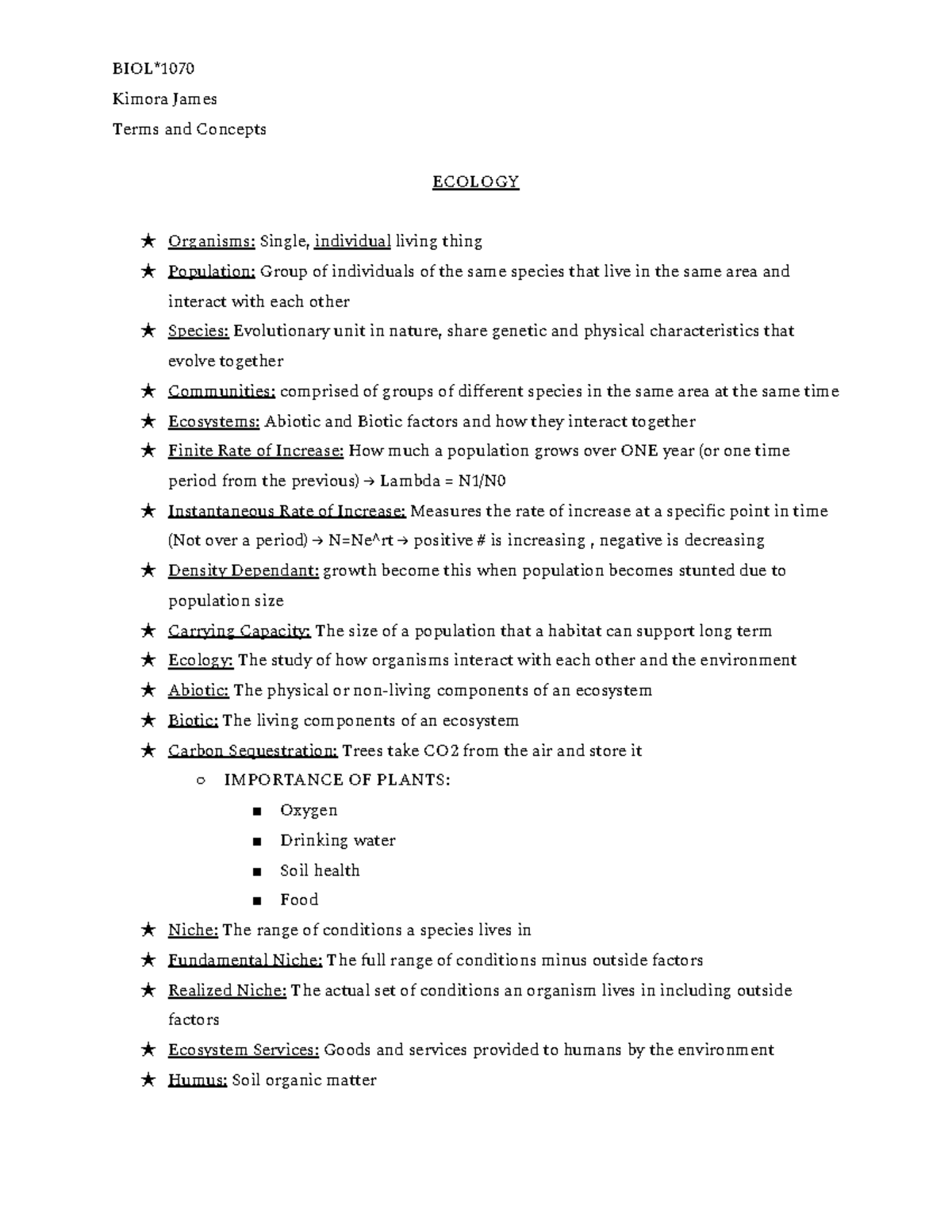 BIOL 1070 Terms AND Concepts FOR Exams - BIOL* Kimora James Terms and ...