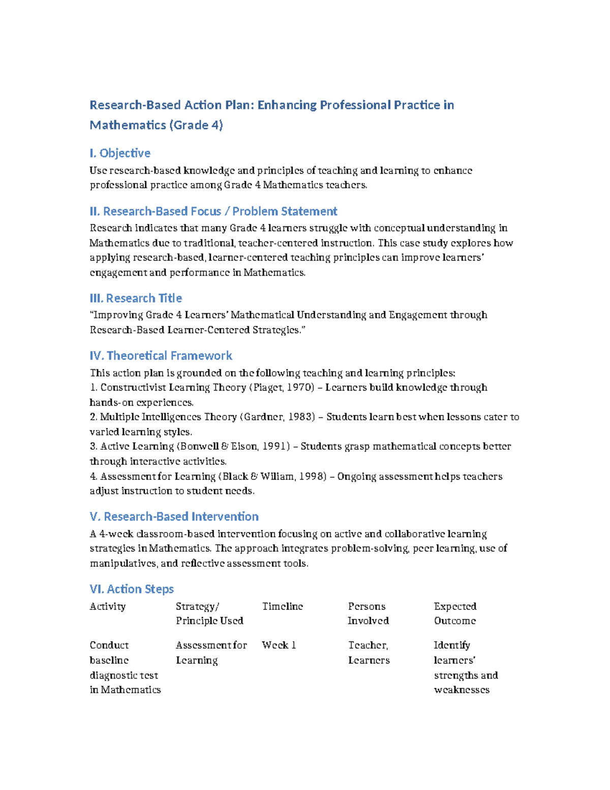 Research-Based Action Plan for Enhancing Math Engagement (NCOI 1) - Studocu