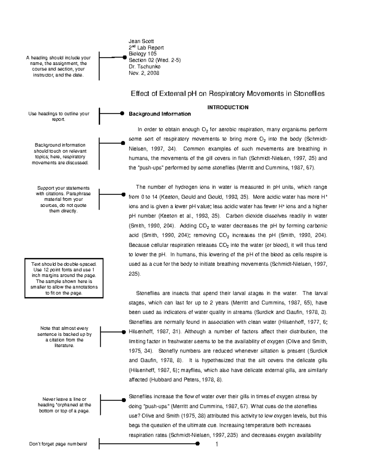 Biology 105 - Lab Report: pH Effects on Stonefly Respiration - Studocu