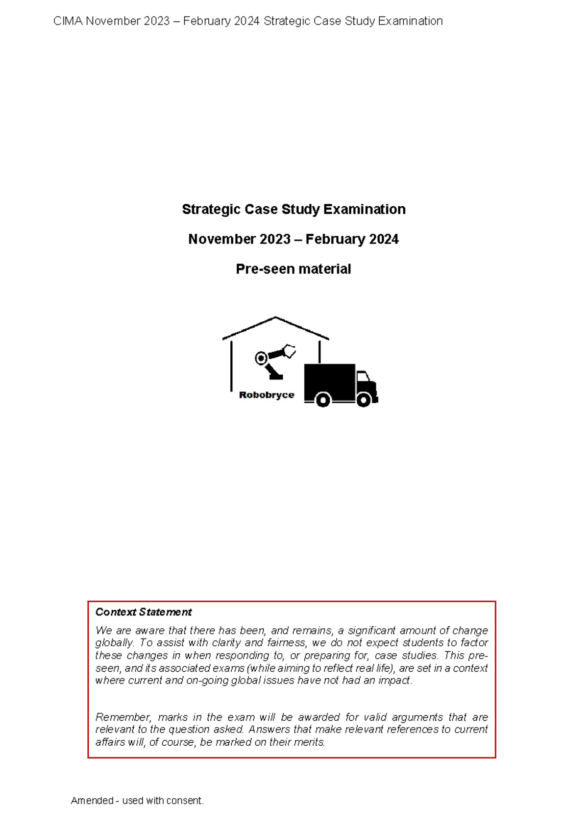 CIMA November 2023 - February 2024 Strategic Case Study Exam Material ...