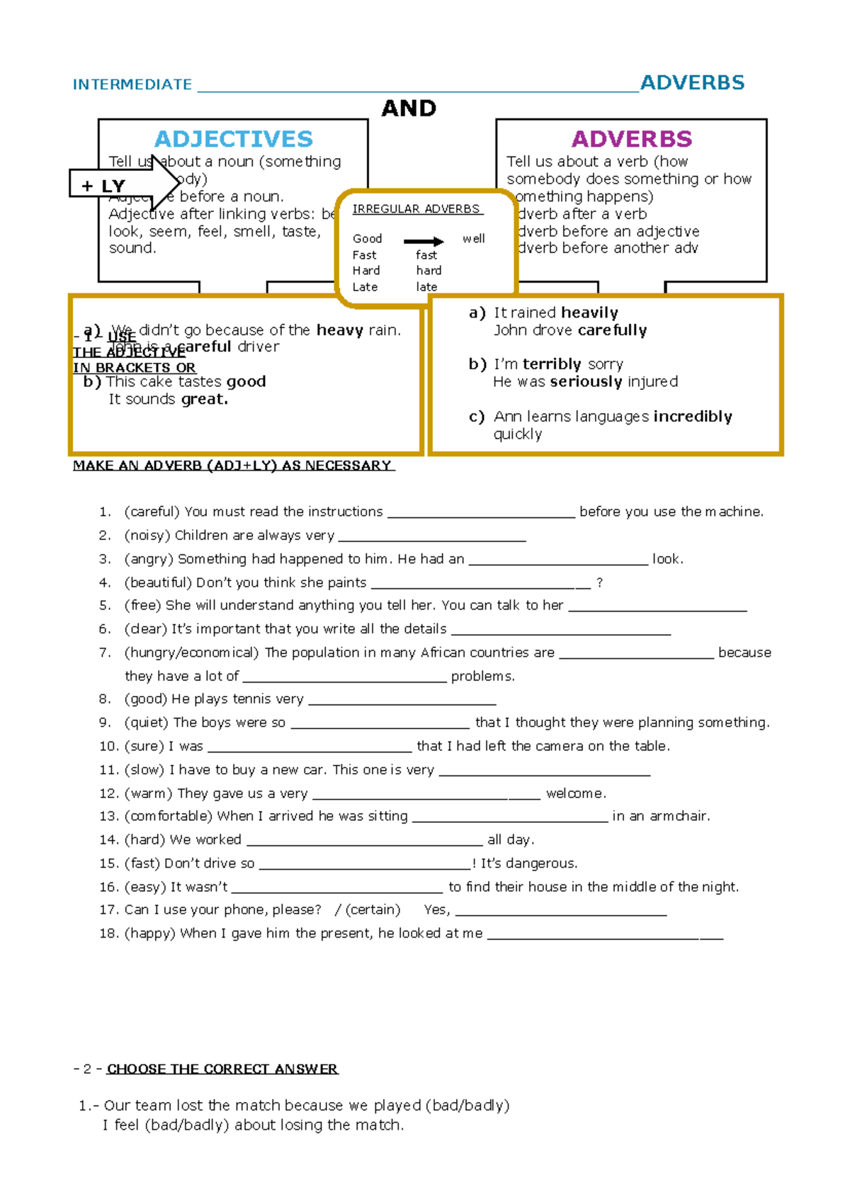 Adjectives and Adverbs: Intermediate Grammar Notes (ENG 101) - Studocu