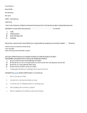 Store Keeping NOTES - Store Keeping Store keeping is the task of ...