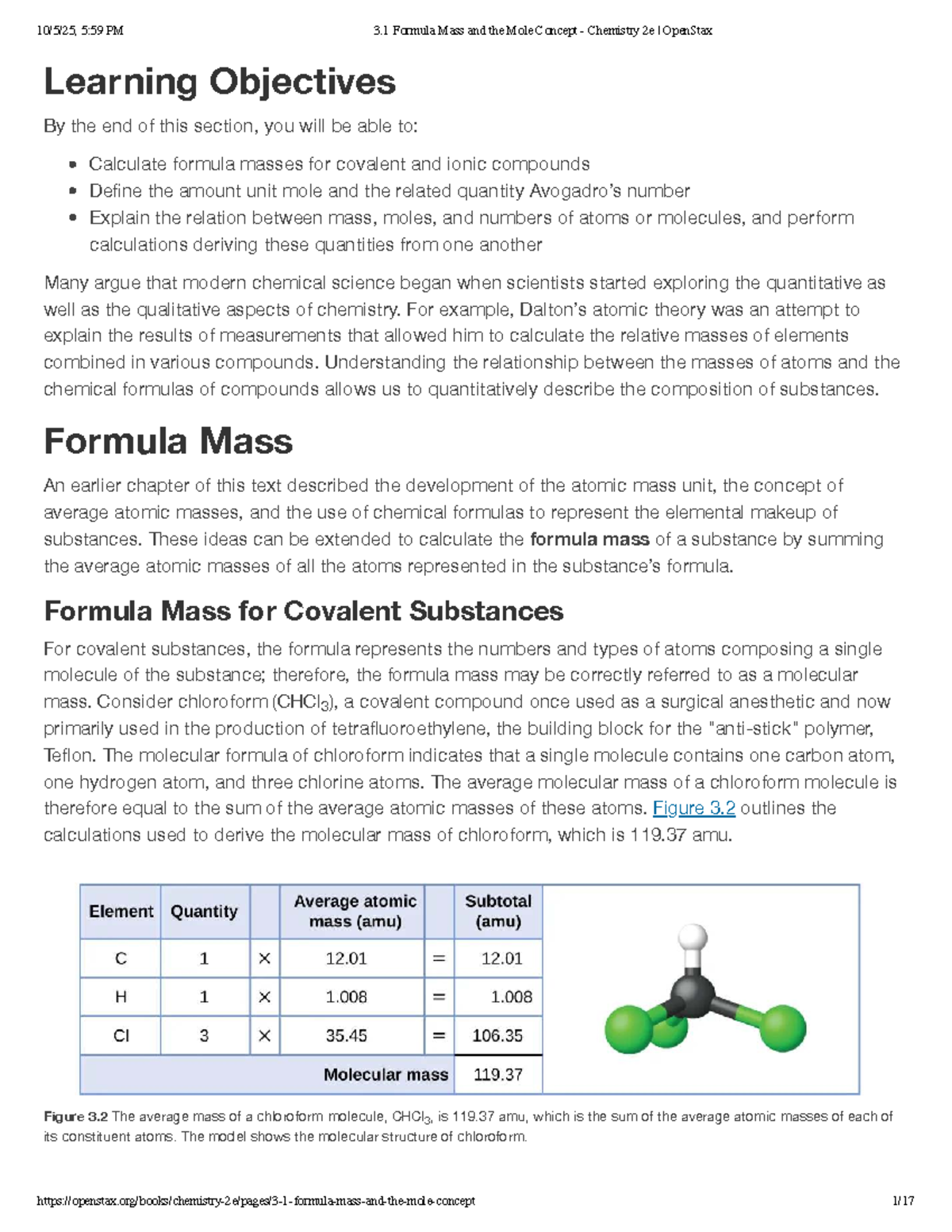 Chemistry 2e: Understanding Formula Mass & Mole Concept - Studocu