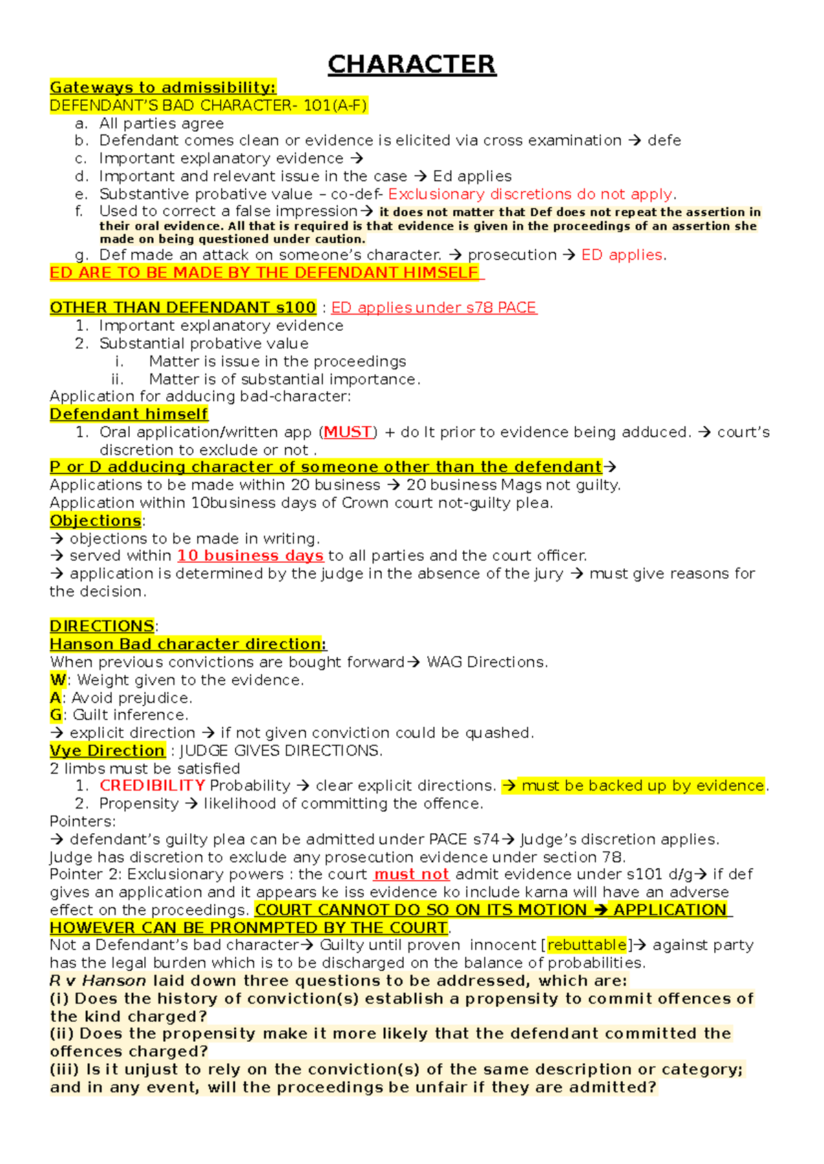 Character Evidence: Gateways to Admissibility and Exclusionary ...