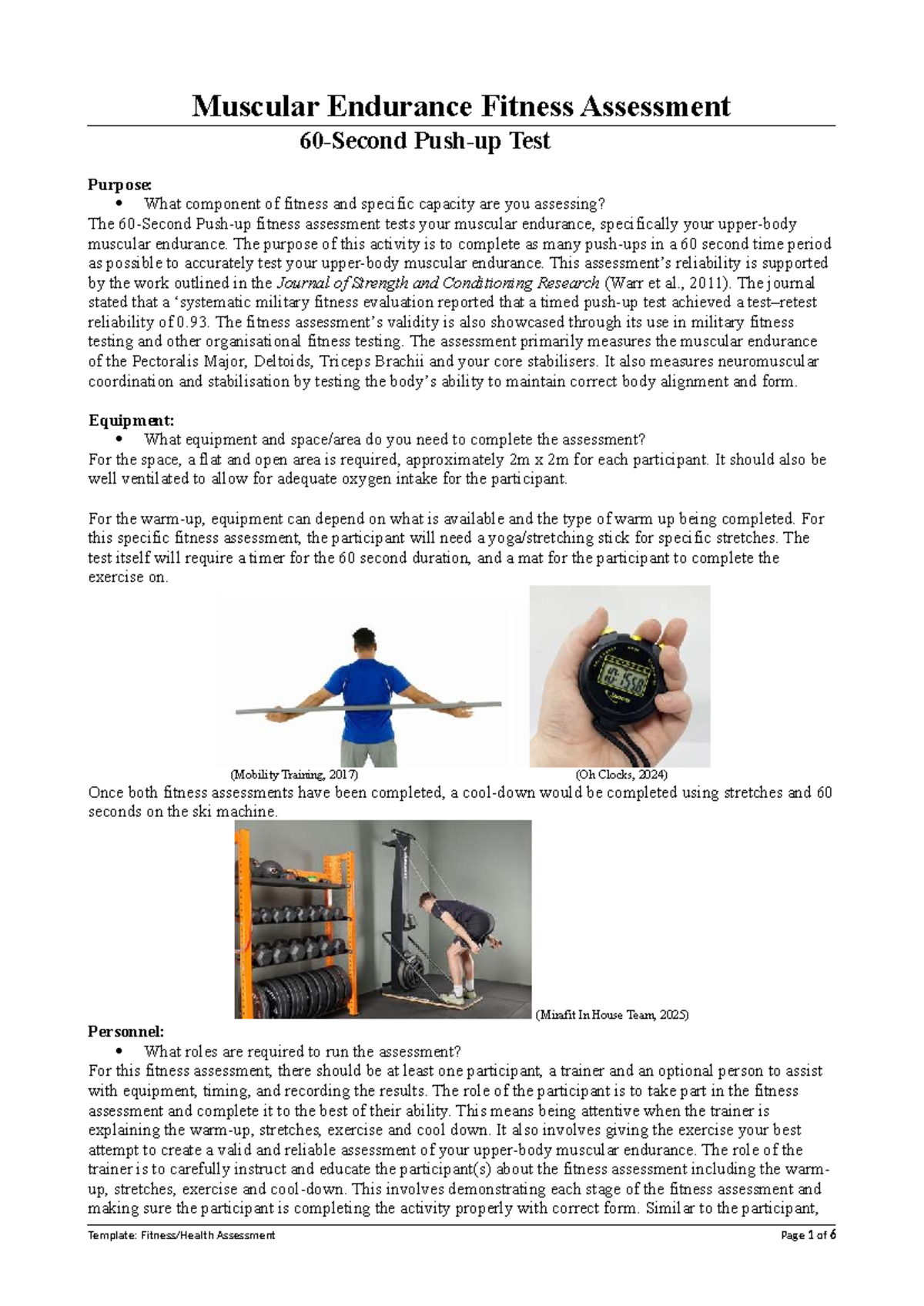 Fitness Assessment: Muscular Endurance Test Guide - Studocu