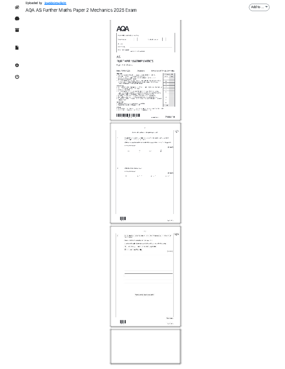 AQA AS Further Maths Paper 2 Mechanics Exam Guide 2025 - Studocu