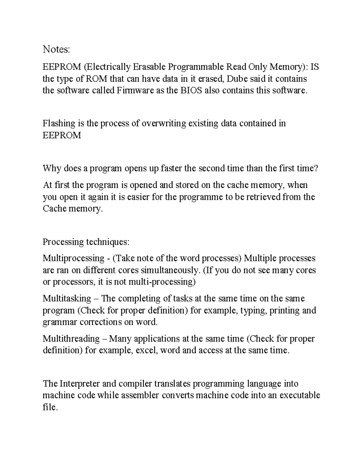 Arrays Revision Notes: Q4 - EEPROM & Processing Techniques - Studocu