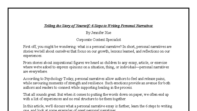 Personal Narrative Writing: 6 Steps to Crafting Your Story - Studocu