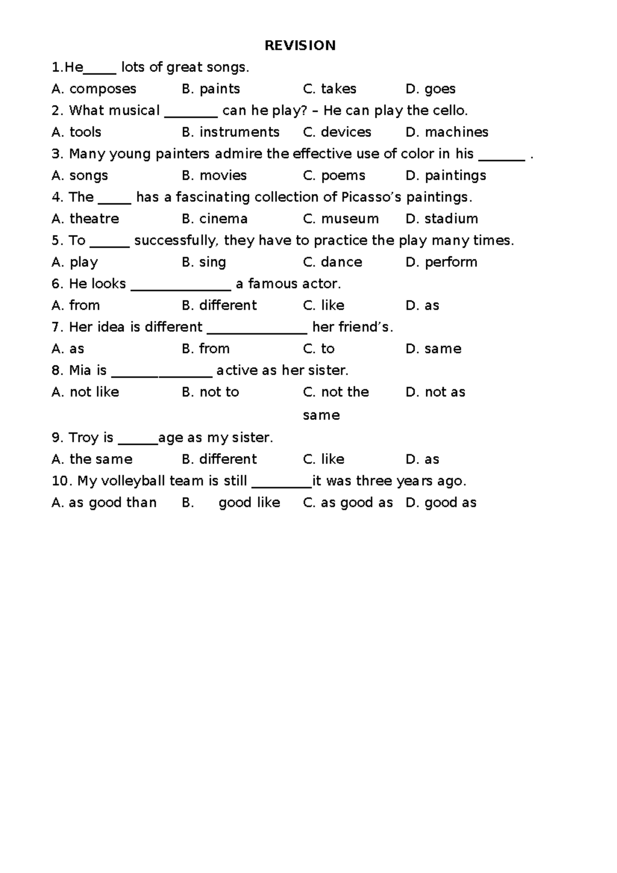Revision - English Language Practice Quiz (ENG101) - Studocu
