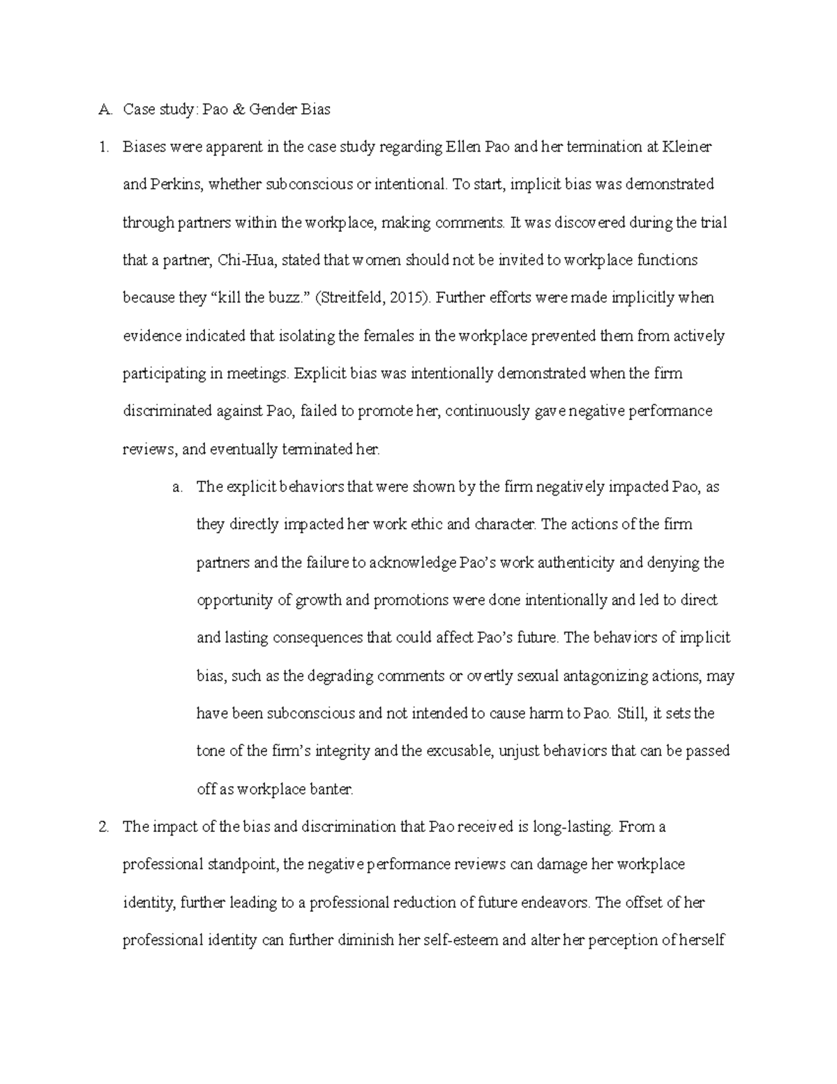 D565 Case Study: Gender Bias in Ellen Pao's Termination - Studocu