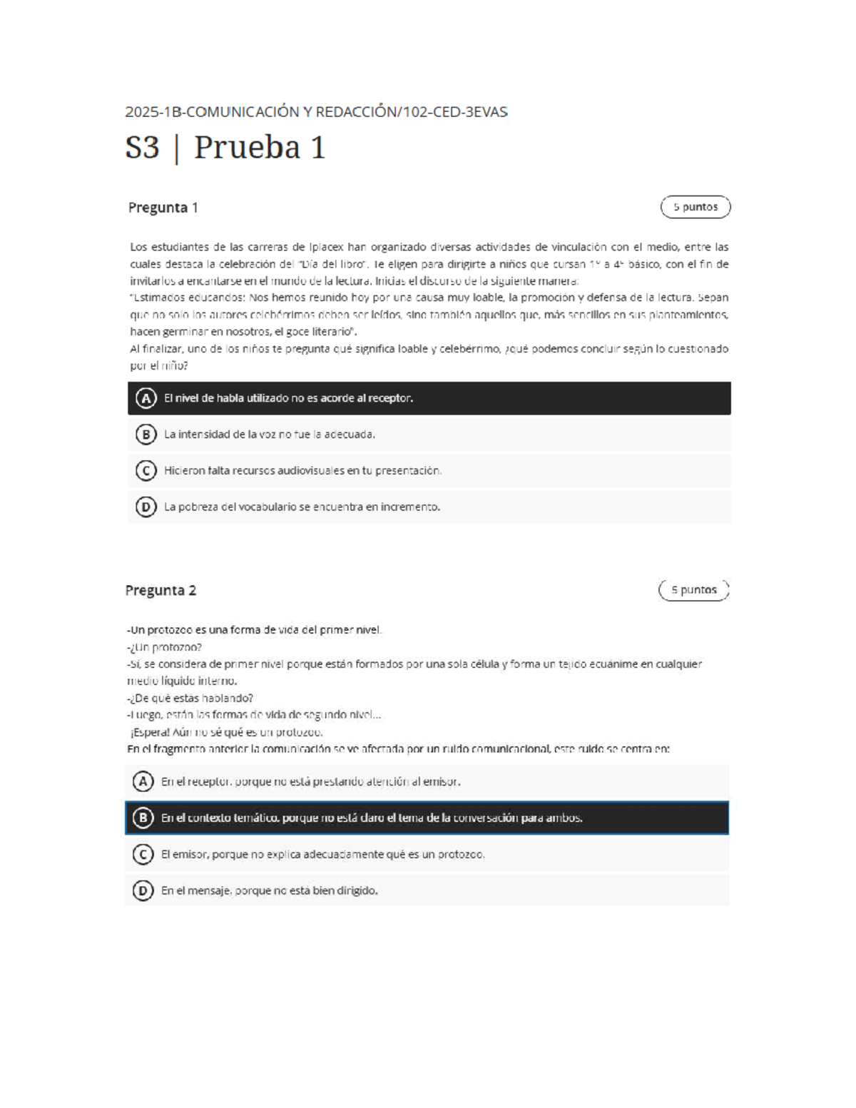 Prueba de Comunicación y Redacción Y S3: Preguntas y Respuestas - Studocu
