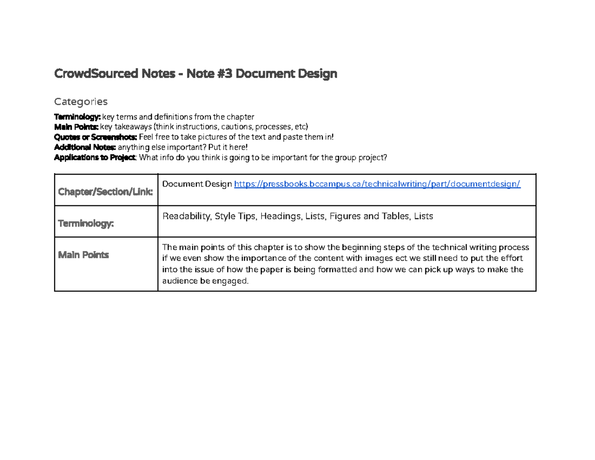 Note #3 - notes - CrowdSourced Notes - Note #3 Document Design ...