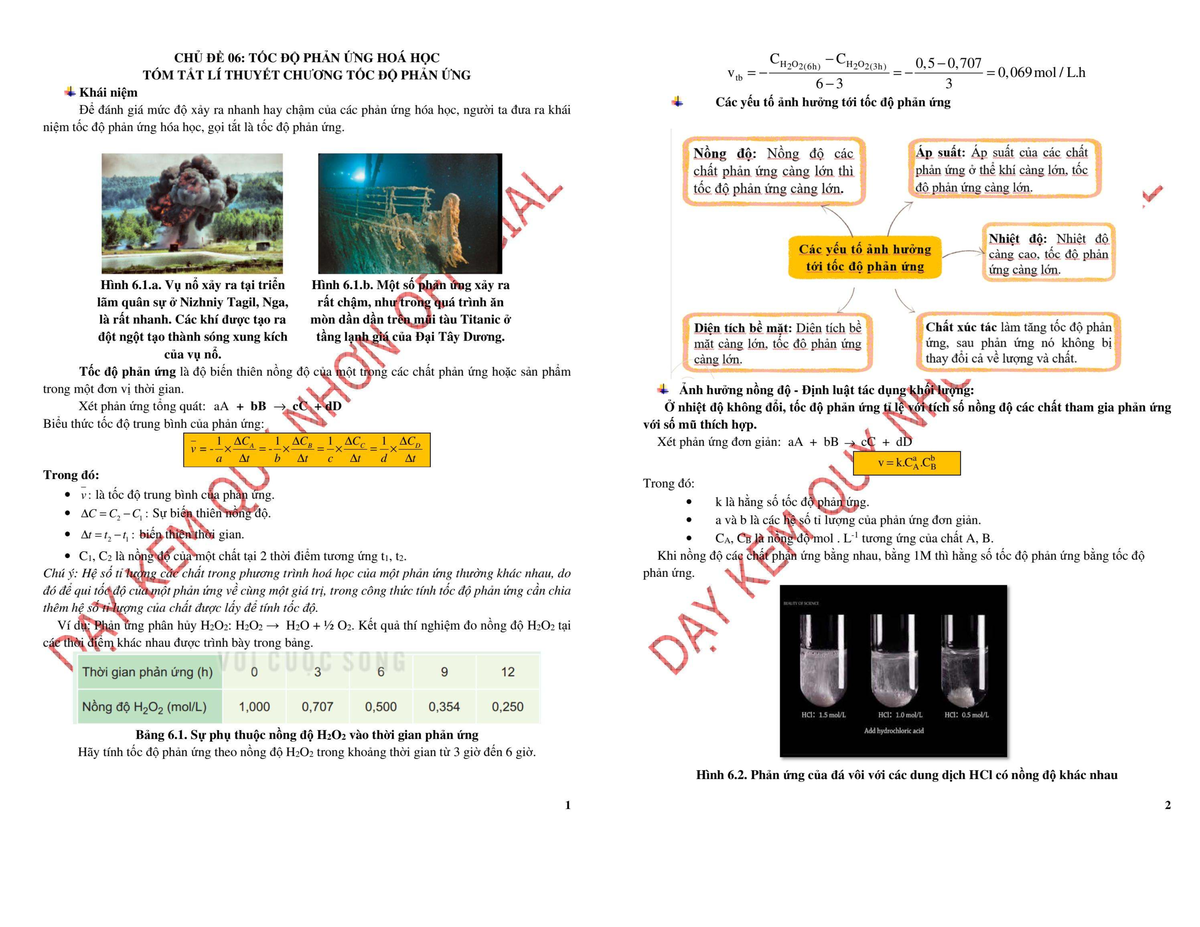 C6 - Tốc Độ Phản Ứng Hóa Học: Tóm Tắt Lý Thuyết và Thí Nghiệm - Studocu
